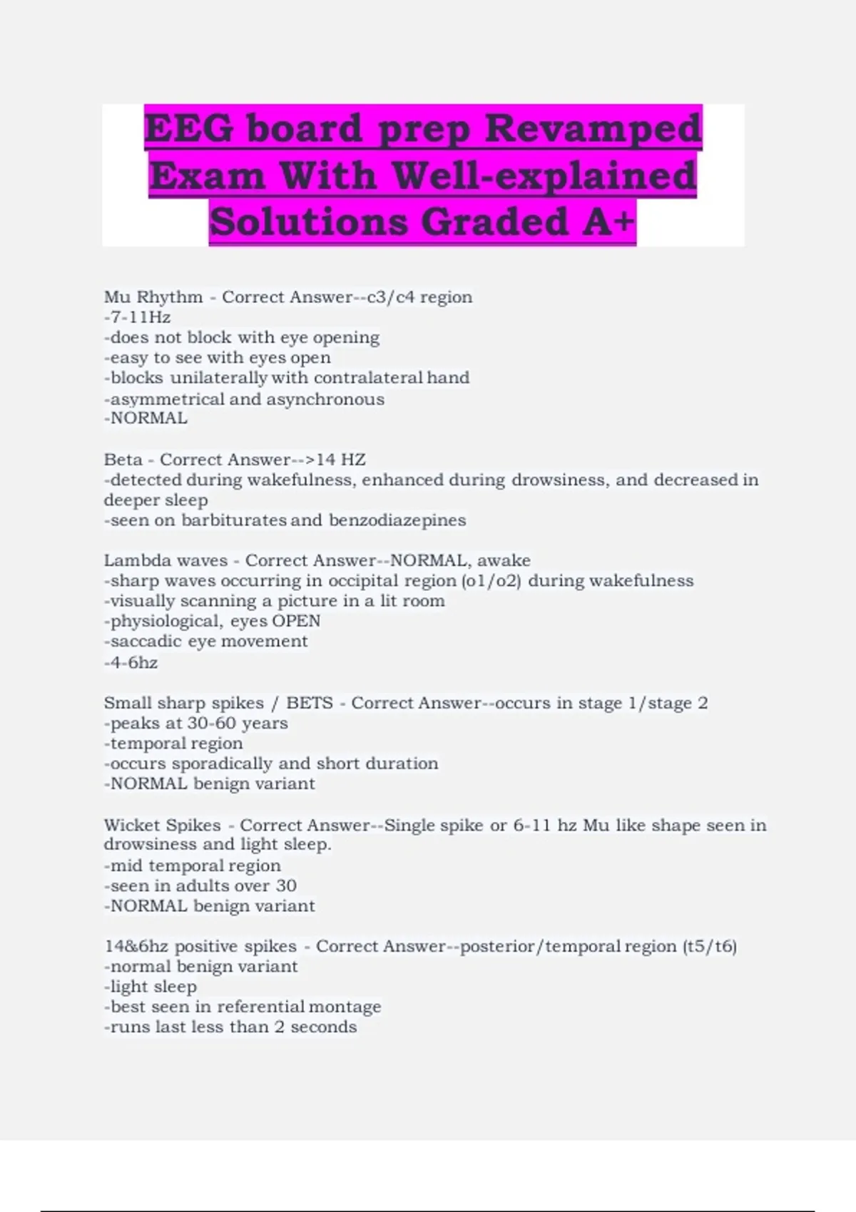 EEG Board Prep Exam with 100% Correct Questions and Answers – Graded A+ ...