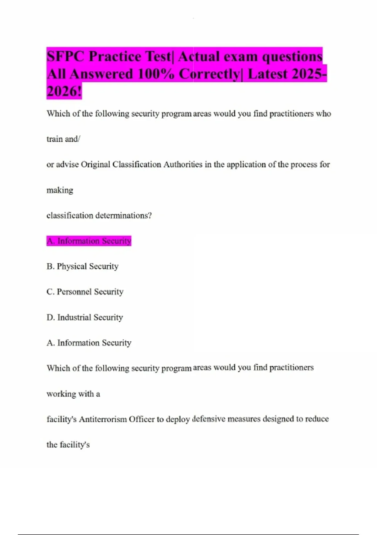 SFPC Practice Test| Actual exam questions All Answered 100% Correctly ...
