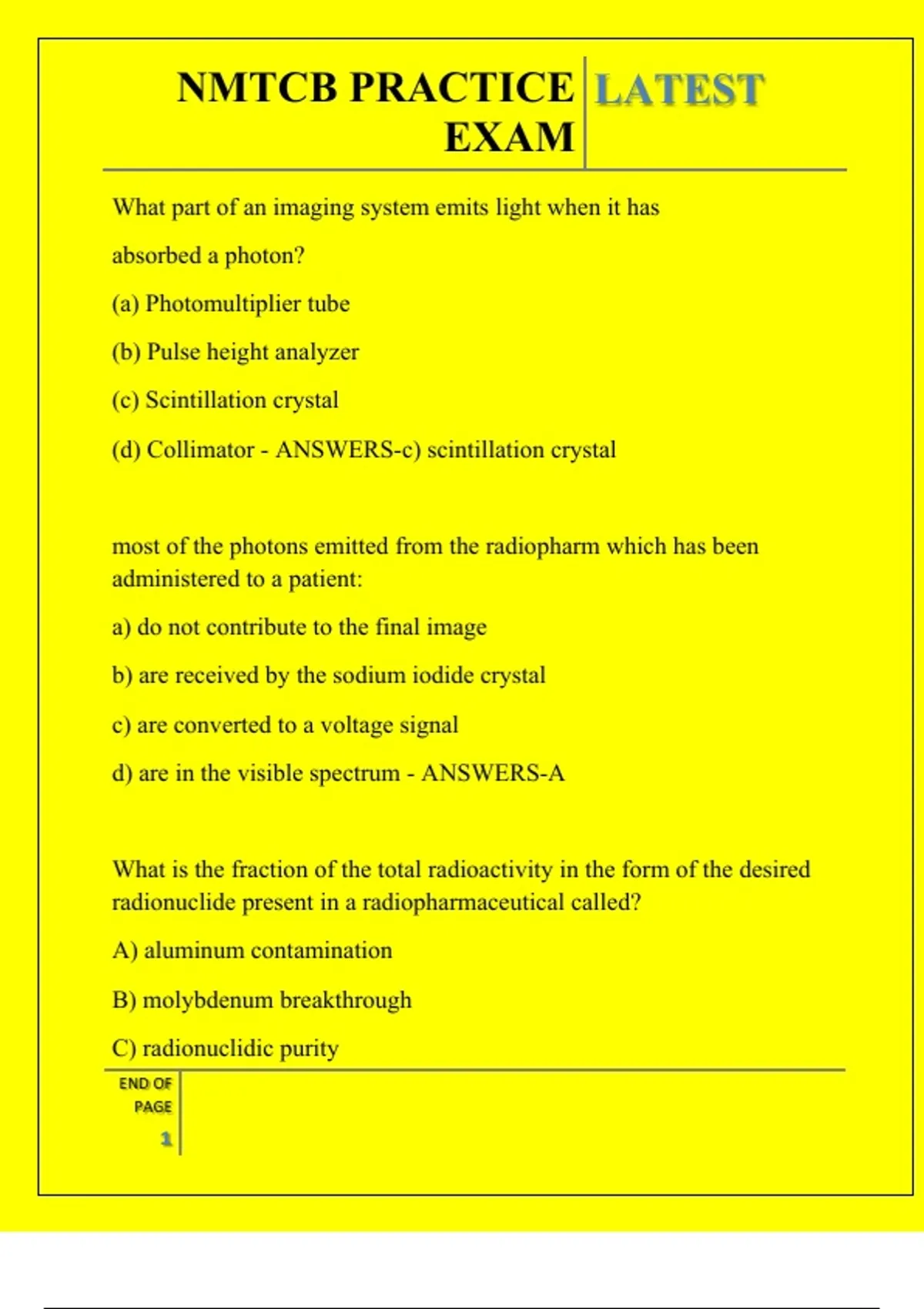 NMTCB PRACTICE EXAM QUESTIONS AND ANSWERS 2025 - NMTCB - Stuvia US