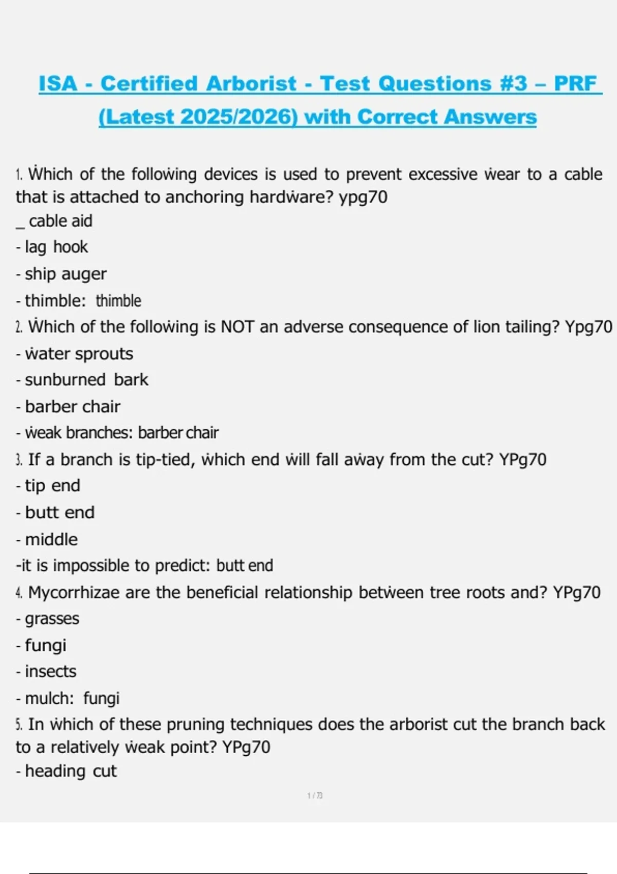 Isa Certified Arborist Test Questions 3 Prf Latest 2025 2026