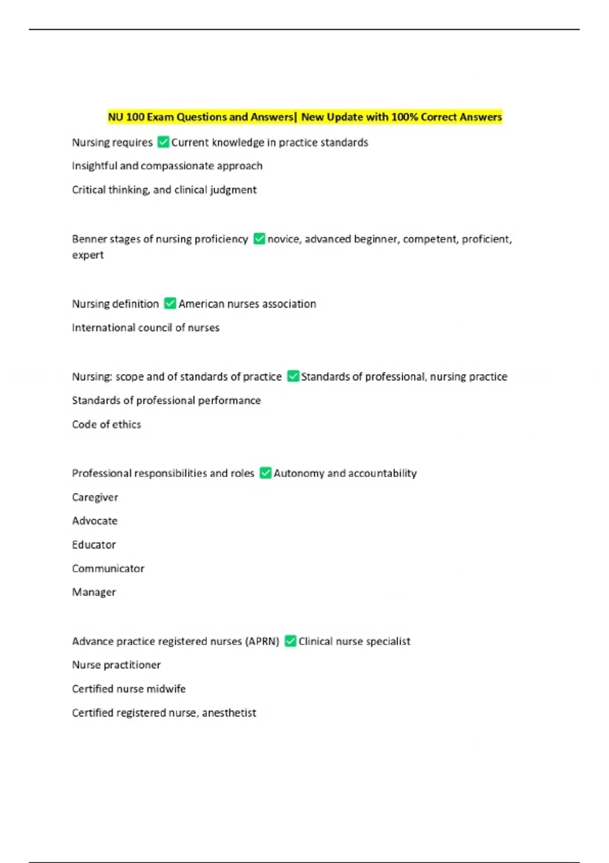 NU 100 Exam Questions and Answers| New Update with 100% Correct Answers ...