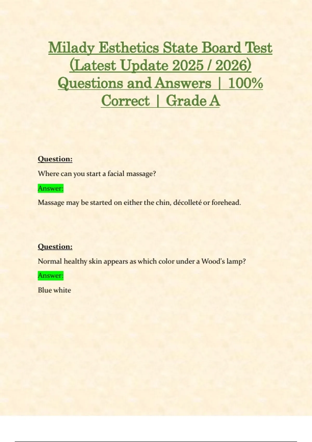 Milady Esthetics State Board Test (Latest Update 2025 / 2026) Questions ...