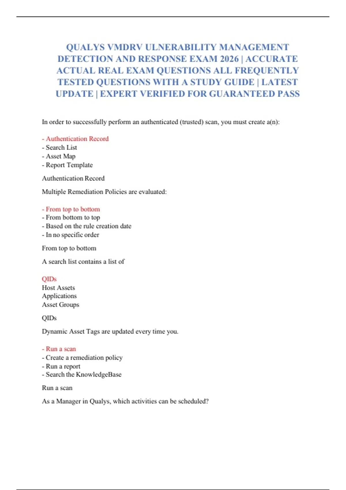 Qualys VMDR – Vulnerability Management, Detection, and Response Exam 2026 | Actual Frequently ...