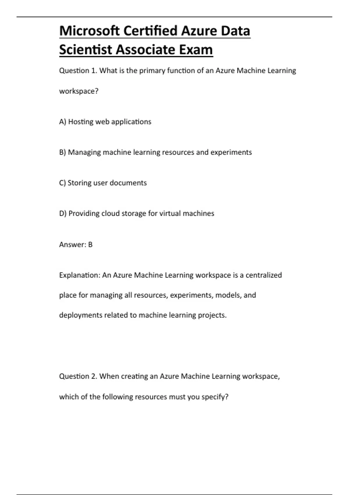 Microsoft Certified Azure Data Scientist Associate Exam - Computer - Stuvia US