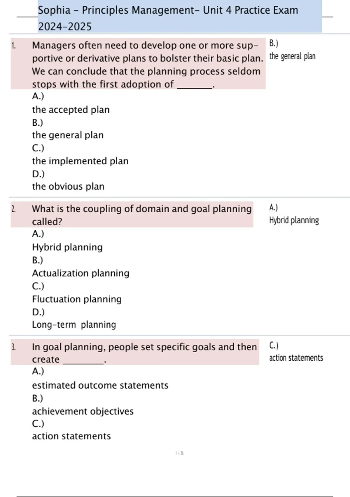 Sophia - Principles Management- Unit 4 Practice Exam - Sophia ...