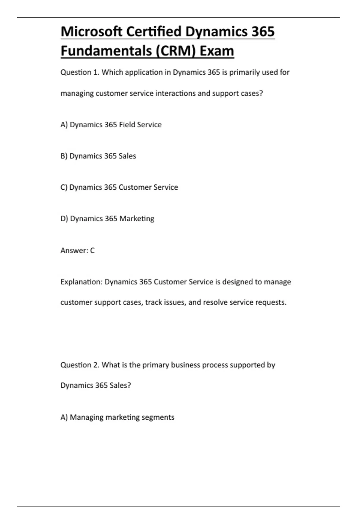 Microsoft Certified Dynamics 365 Fundamentals (CRM) Exam - Computer ...