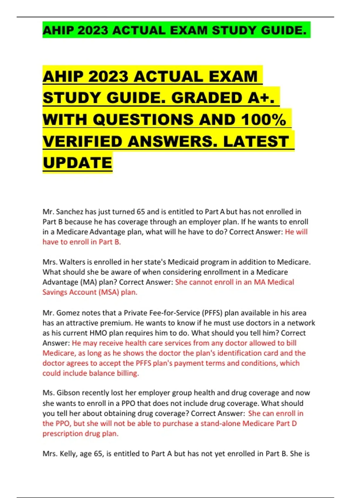 AHIP 2023 ACTUAL EXAM STUDY GUIDE. GRADED A+. WITH QUESTIONS AND 100% ...