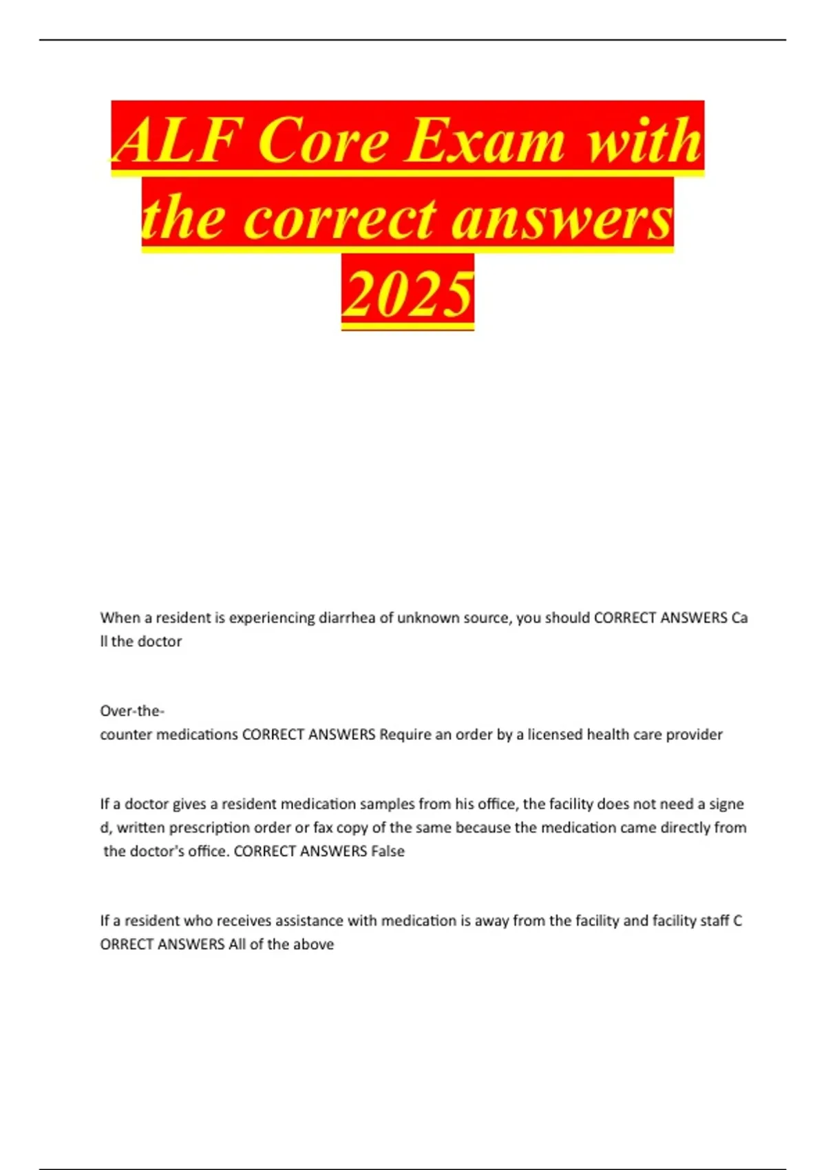 ALF Core Exam with the correct answers 2025 - ALF Core 2025 - Stuvia US