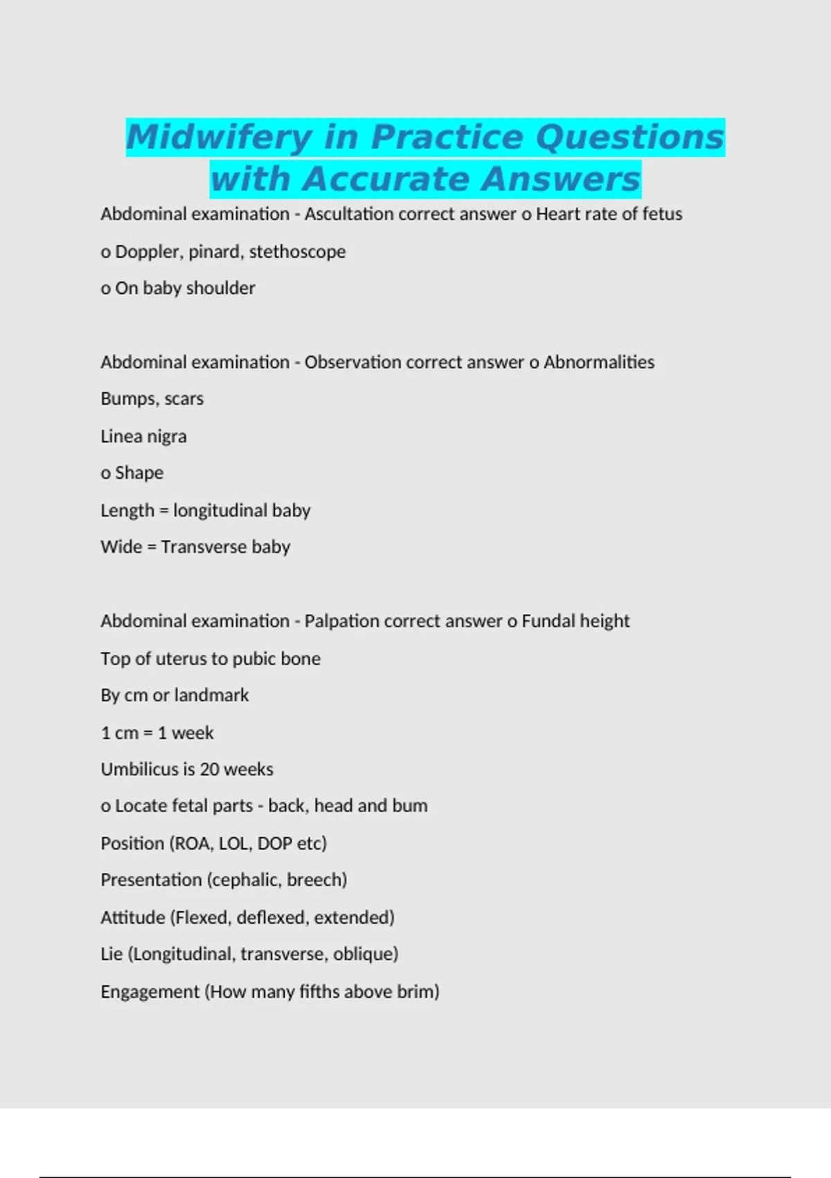 Midwifery in Practice Questions with Accurate Answers - Midwife - Stuvia US