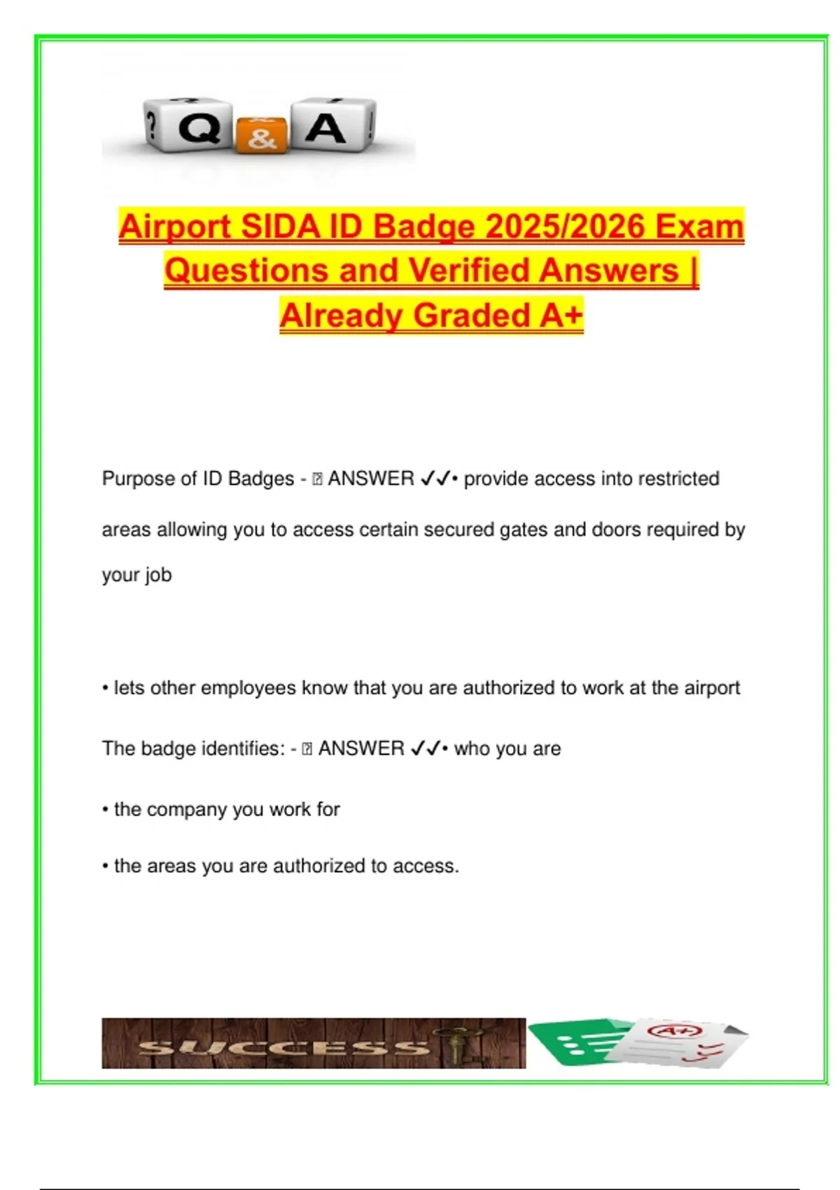 Airport SIDA ID Badge Exam 2025/2026 – 100+ Verified Questions ...