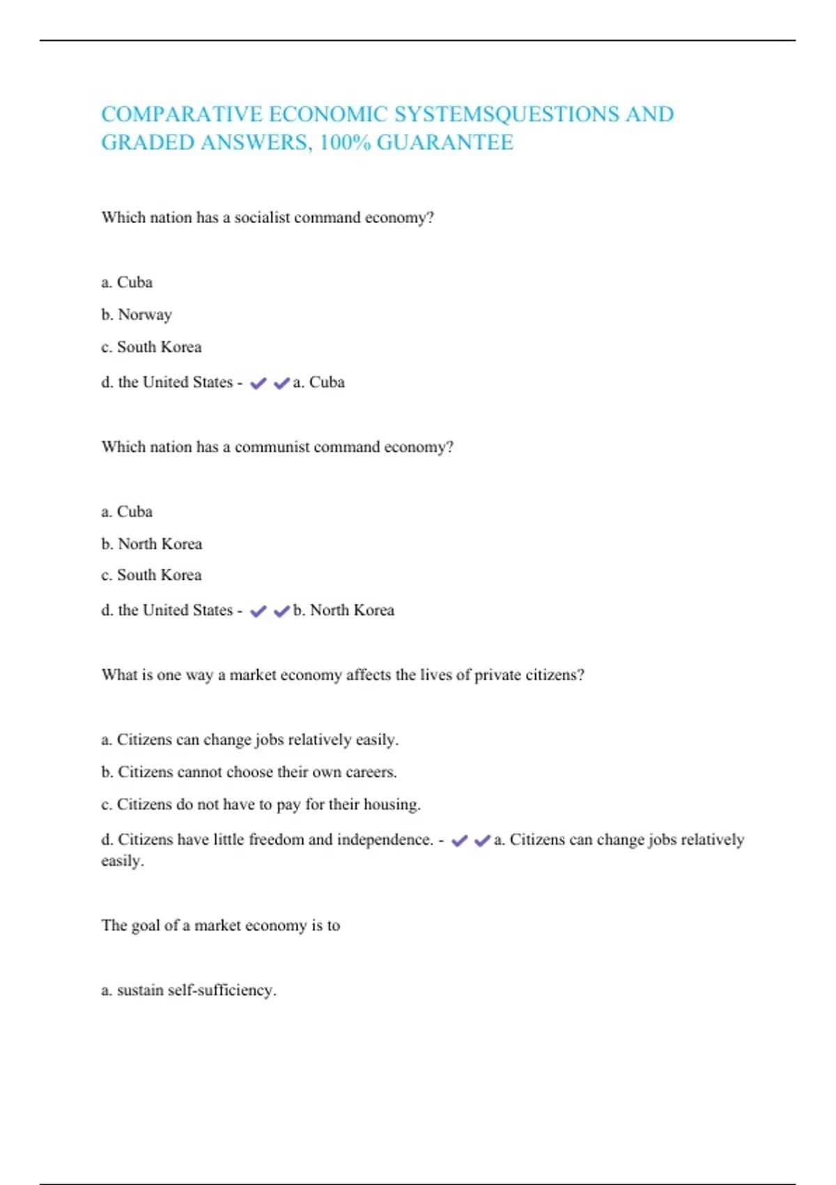 COMPARATIVE ECONOMIC SYSTEMSQUESTIONS AND GRADED ANSWERS, 100% ...