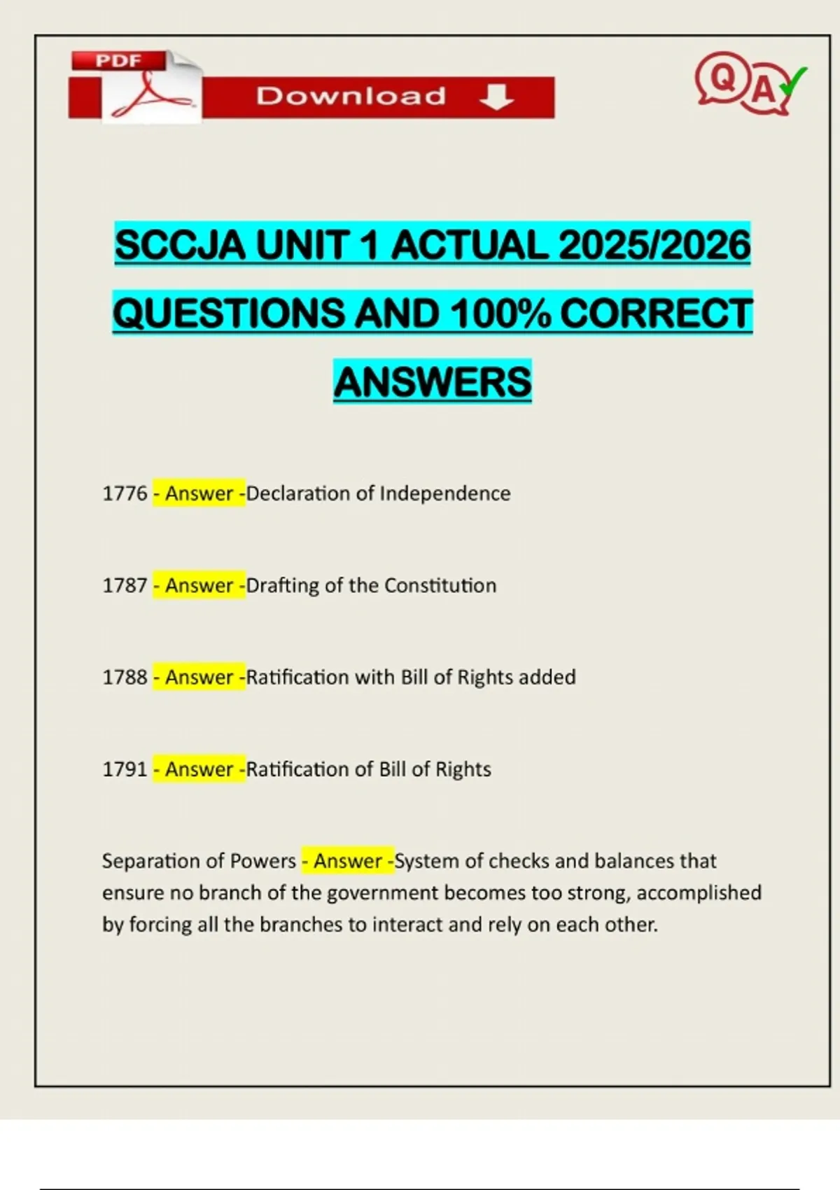SCCJA UNIT 1 ACTUAL 2025/2026 QUESTIONS AND 100% CORRECT ANSWERS ...