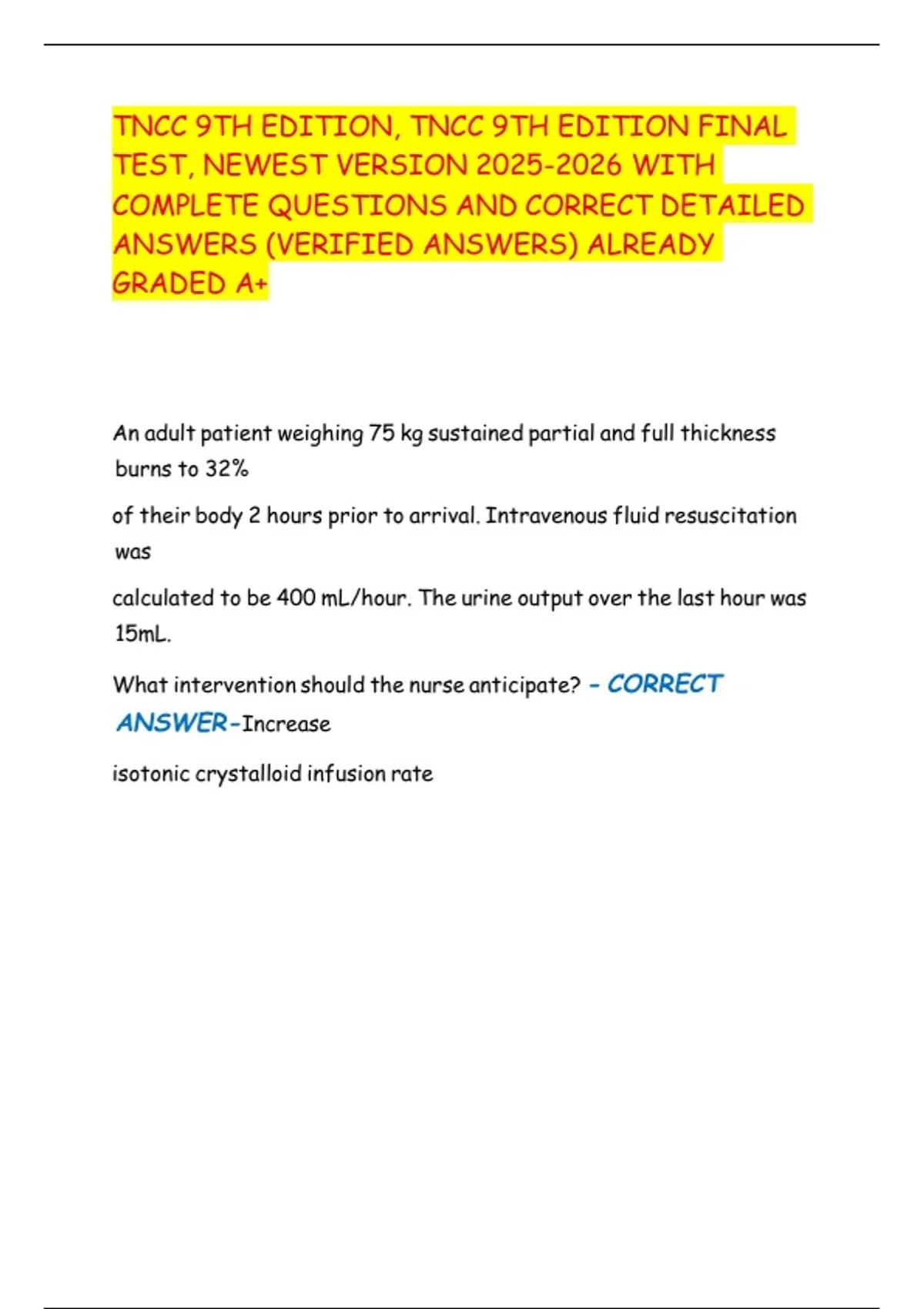 TNCC 9TH EDITION, TNCC 9TH EDITION FINAL TEST, NEWEST VERSION WITH ...