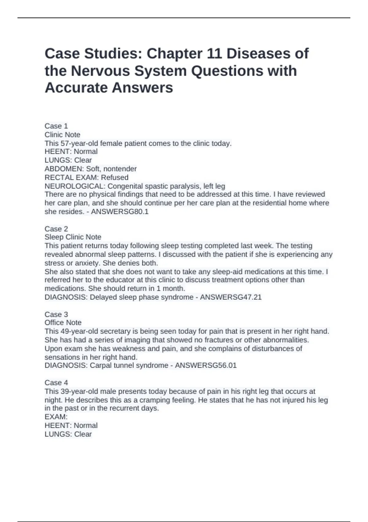 Case Studies: Chapter 11 Diseases of the Nervous System Questions with ...