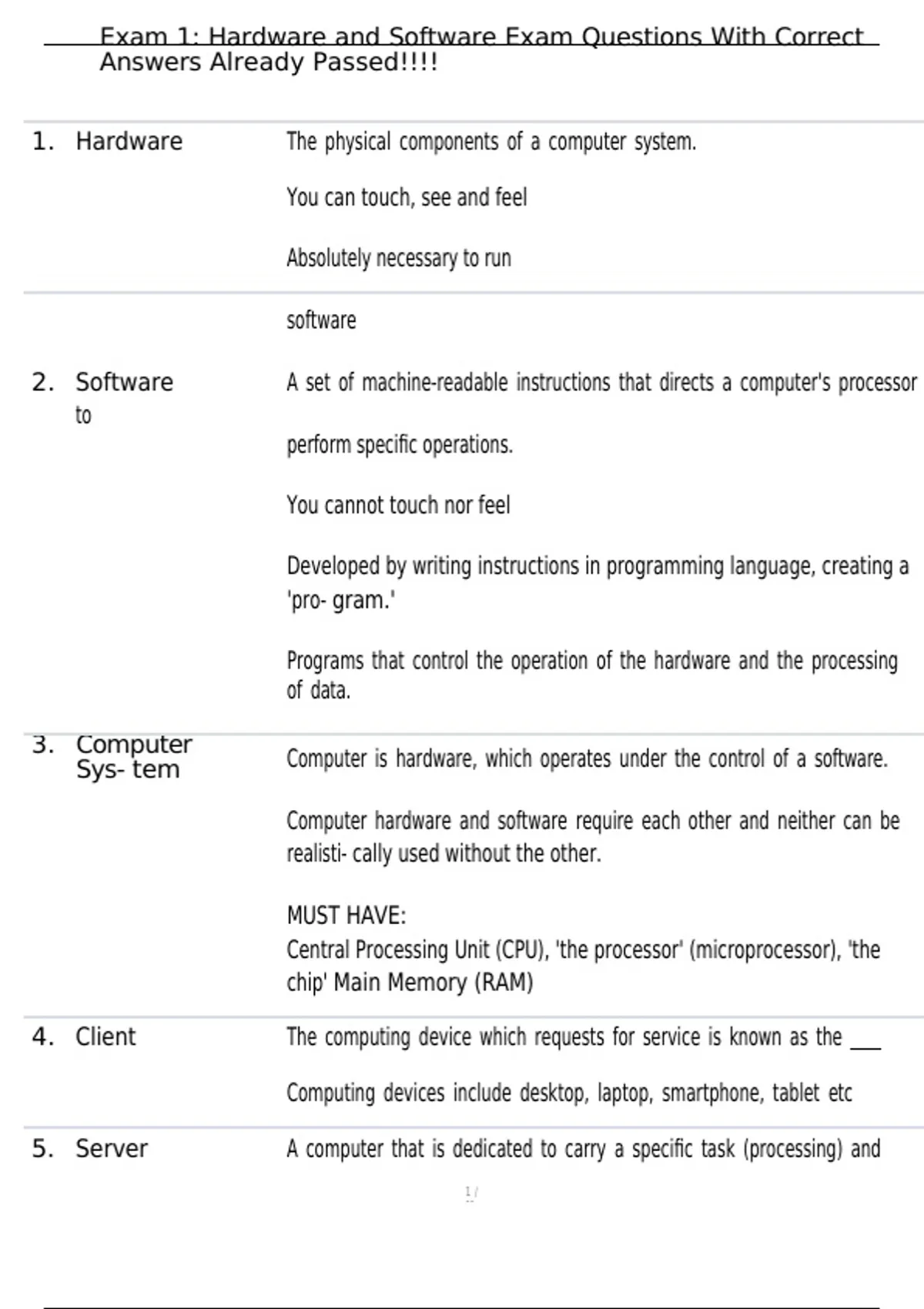Exam 1: Hardware and Software Exam Questions With Correct Answers ...