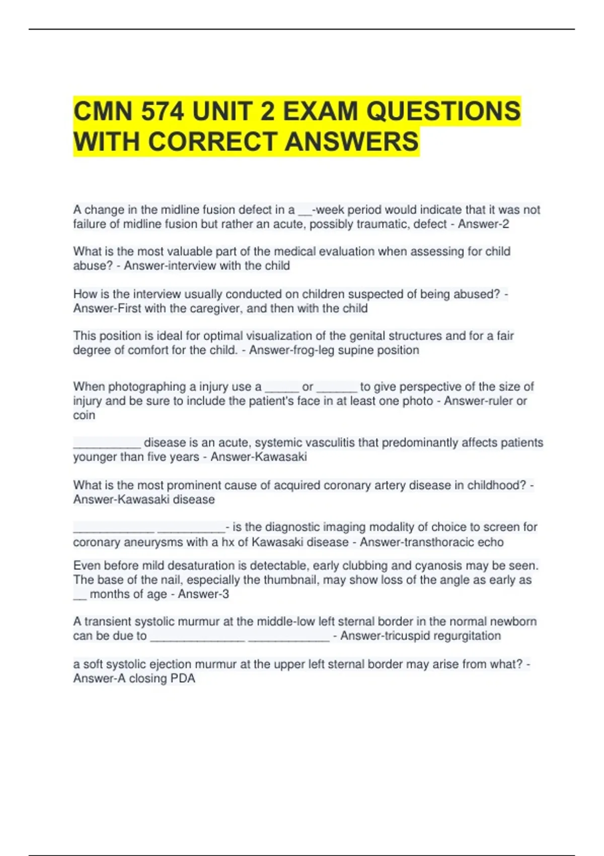 CMN 574 UNIT 2 EXAM QUESTIONS WITH CORRECT ANSWERS - CMN 574 - Stuvia US