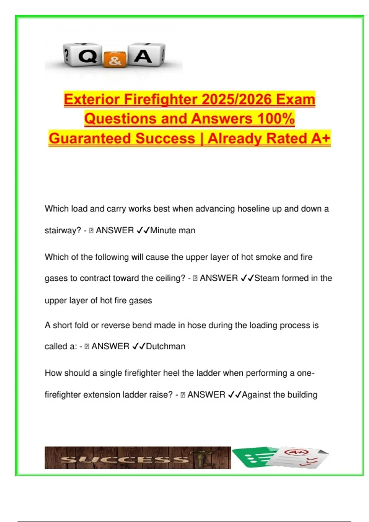 Exterior Firefighter – 2025/2026 Exam Study Guide with 300+ Verified Q ...