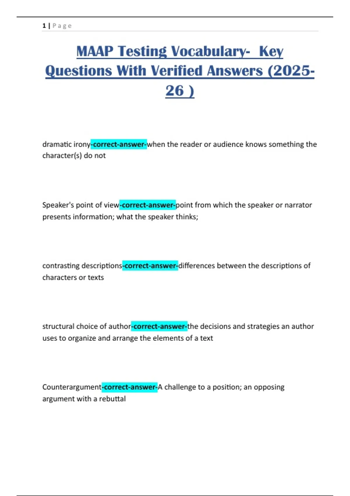 MAAP Testing Vocabulary- Key Questions With Verified Answers (2025- 26 ...