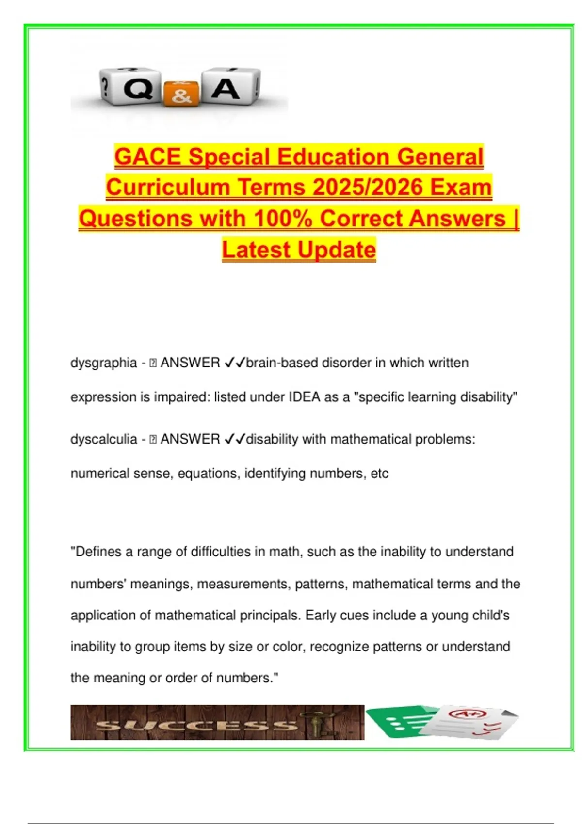 GACE Special Education General Curriculum Terms 2025/2026 – 100 ...