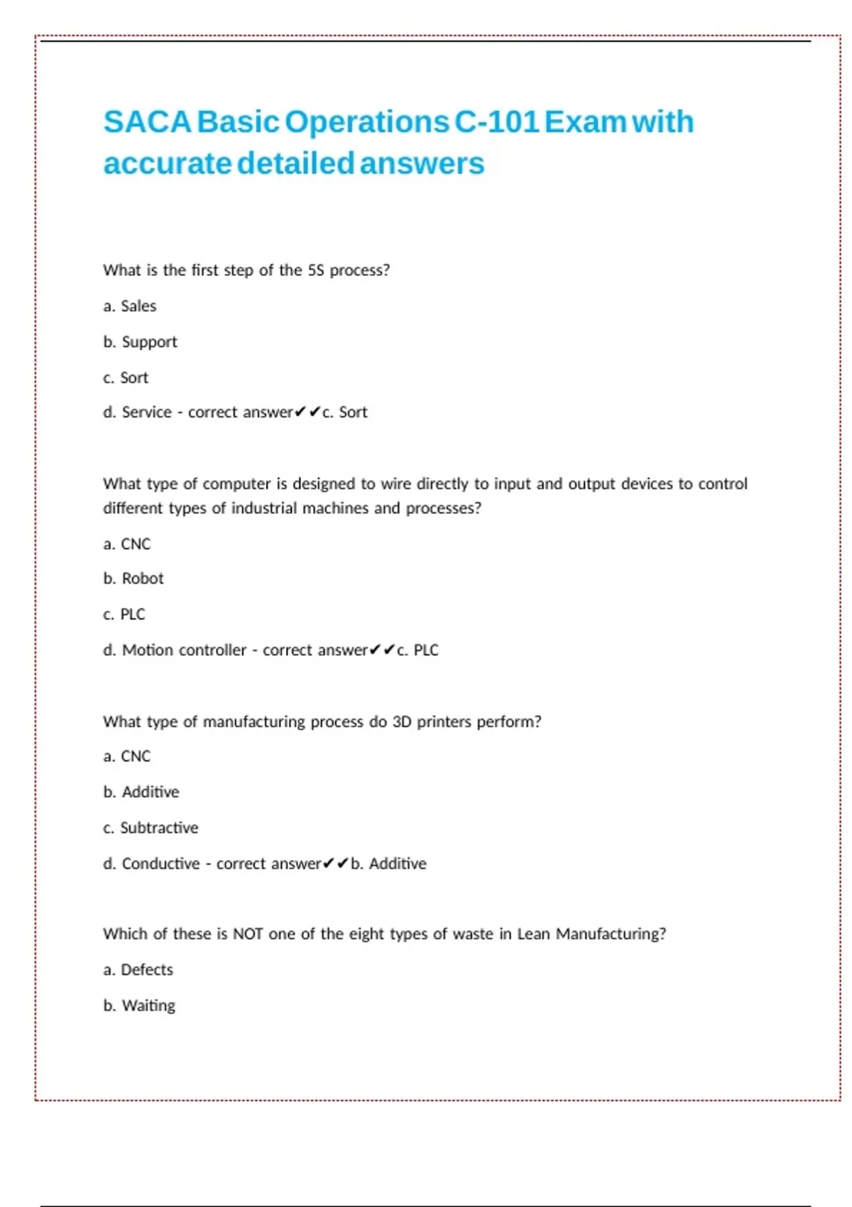 SACA Basic Operations C-101 Exam with accurate detailed answers - SACA ...