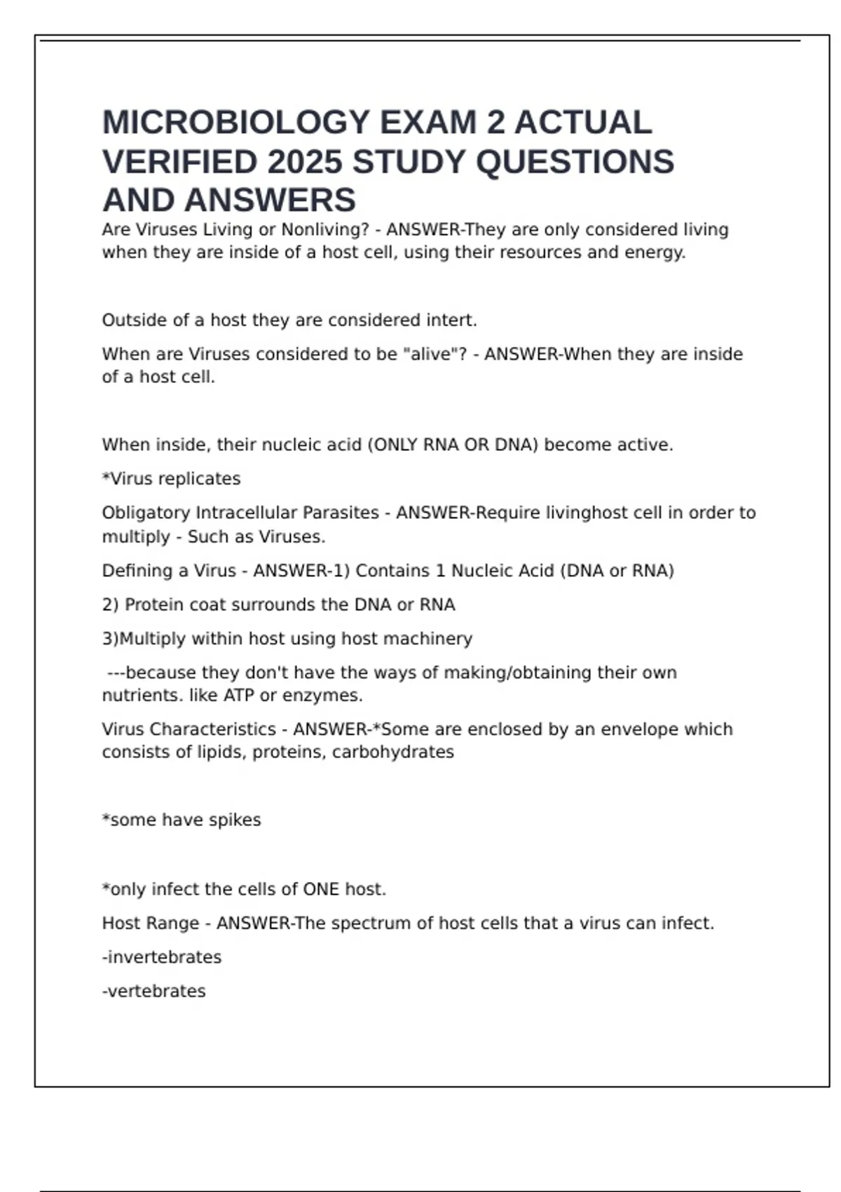 MICROBIOLOGY EXAM 2 ACTUAL VERIFIED 2025 STUDY QUESTIONS AND ANSWERS ...