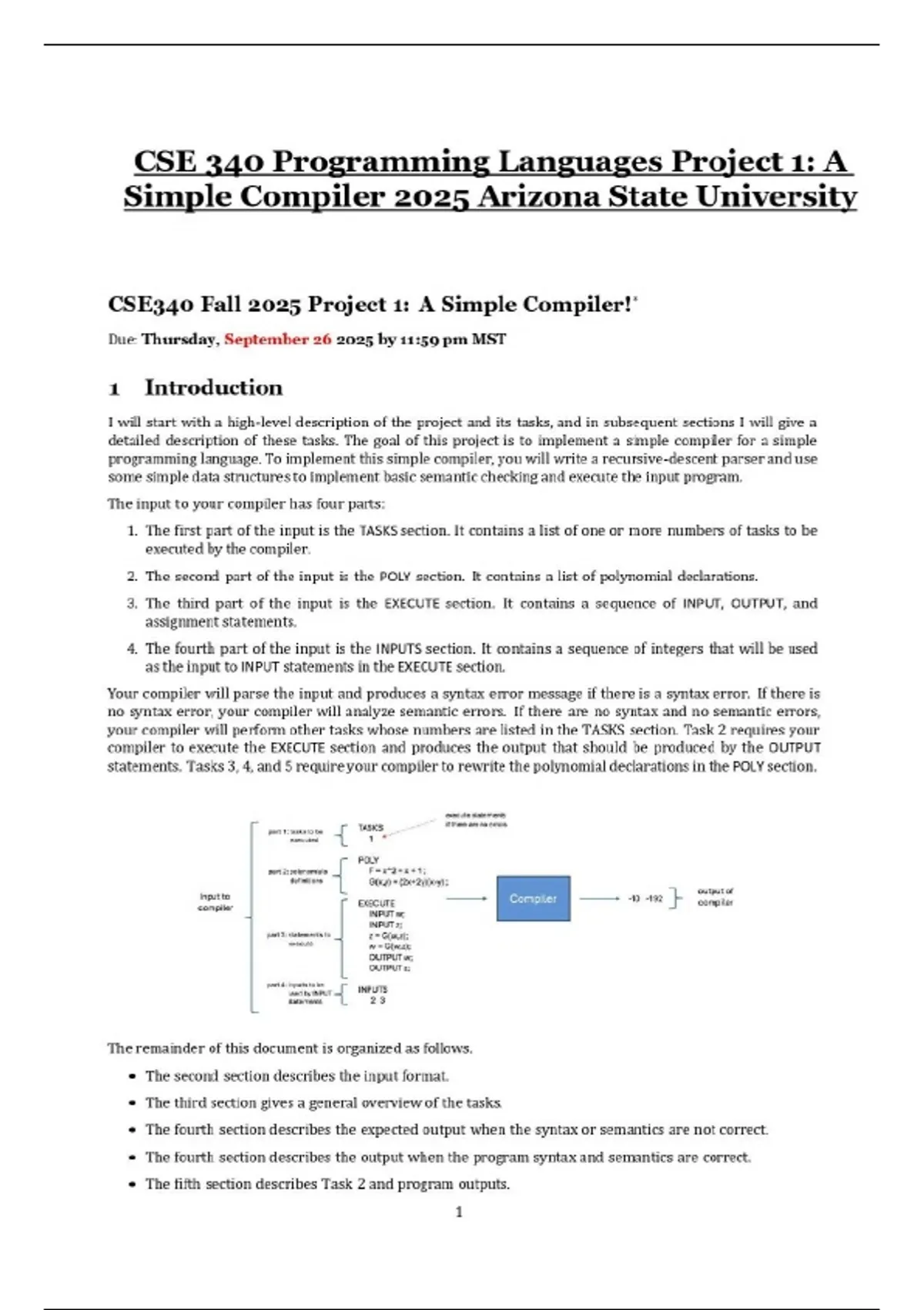 CSE 340 Programming Languages Project 1: A Simple Compiler 2025 Arizona State University - CSE ...