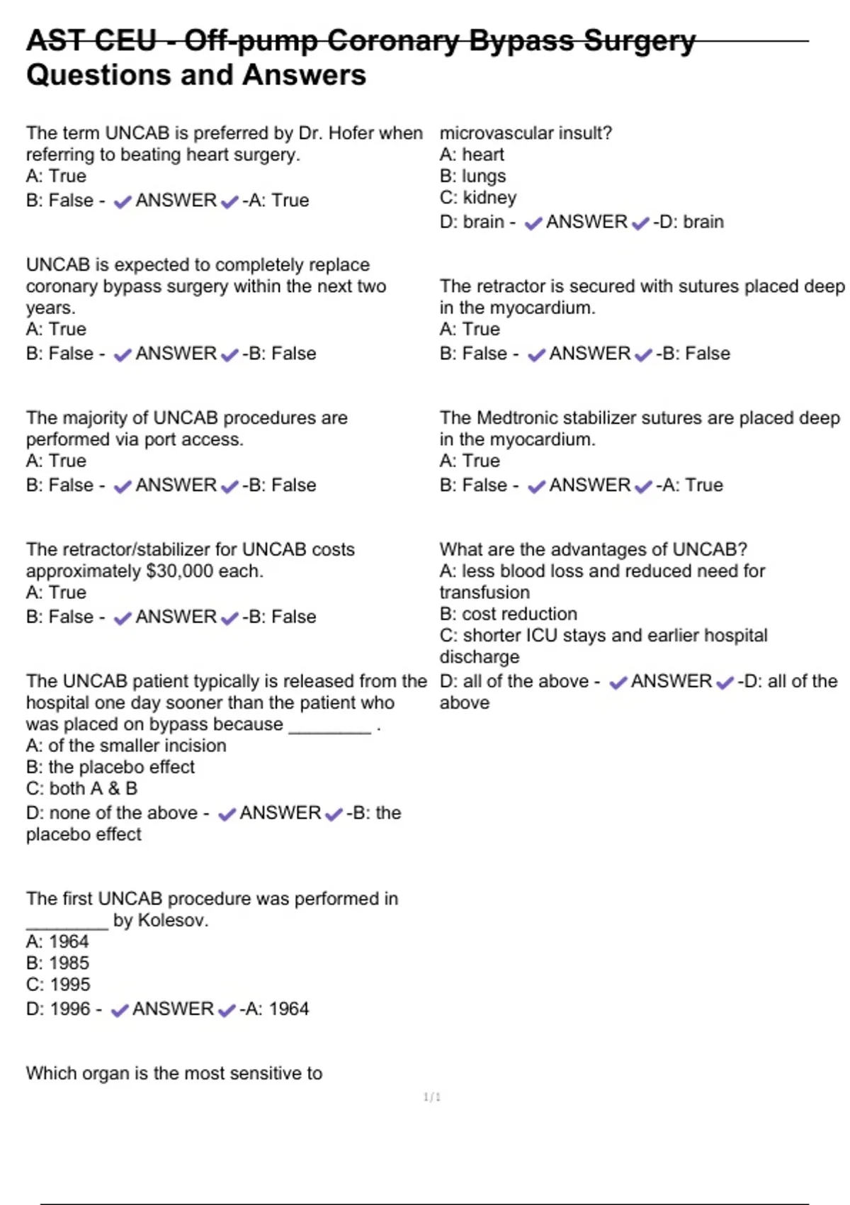 AST CEU - Off-pump Coronary Bypass Surgery Questions and Answers - AST ...