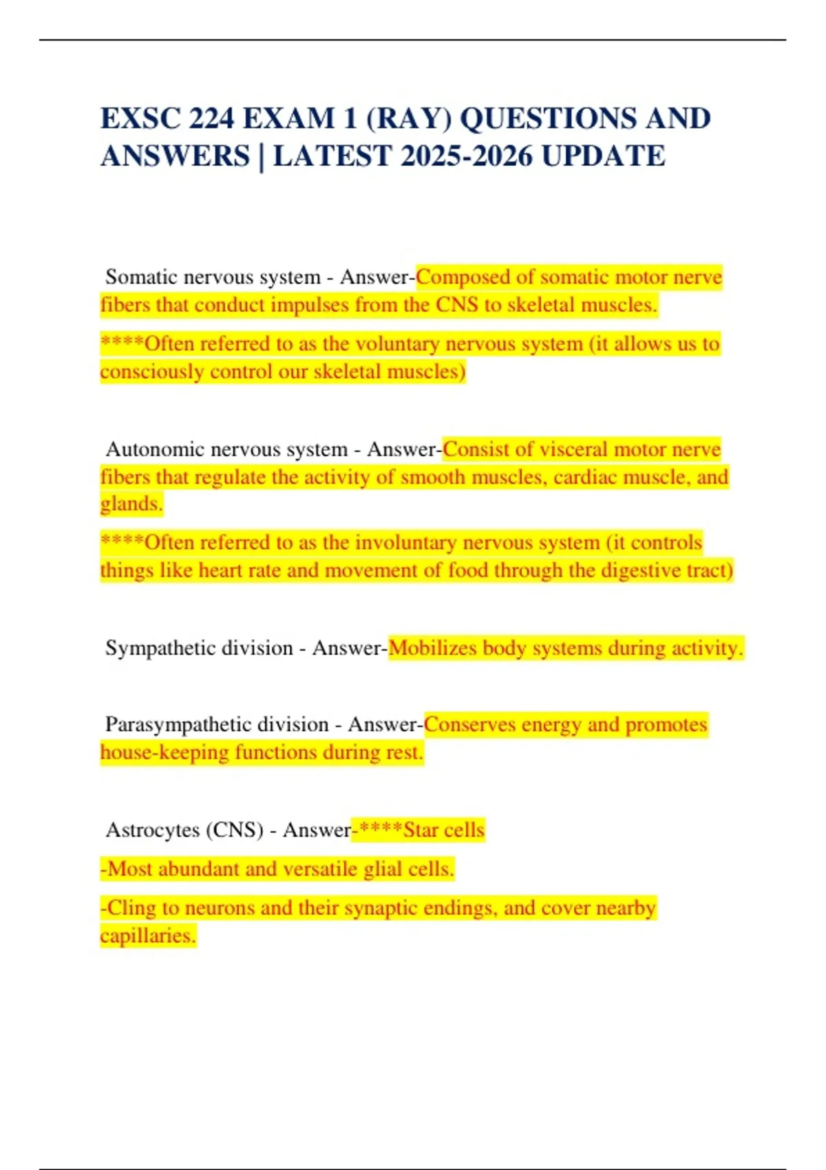 EXSC 224 EXAM 1 (RAY) QUESTIONS AND ANSWERS | LATEST UPDATE - EXSC 224 ...