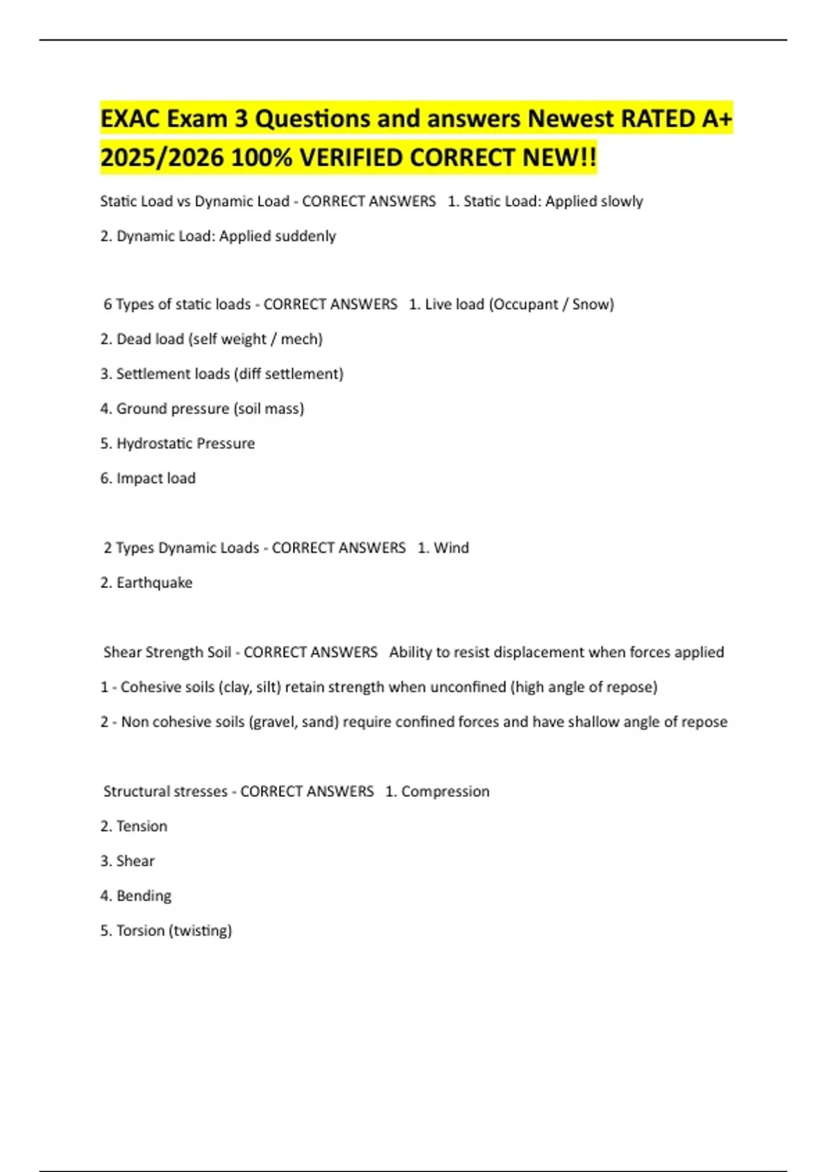 EXAC Exam 3 Questions and answers Newest RATED A+ 2025/2026 100% ...