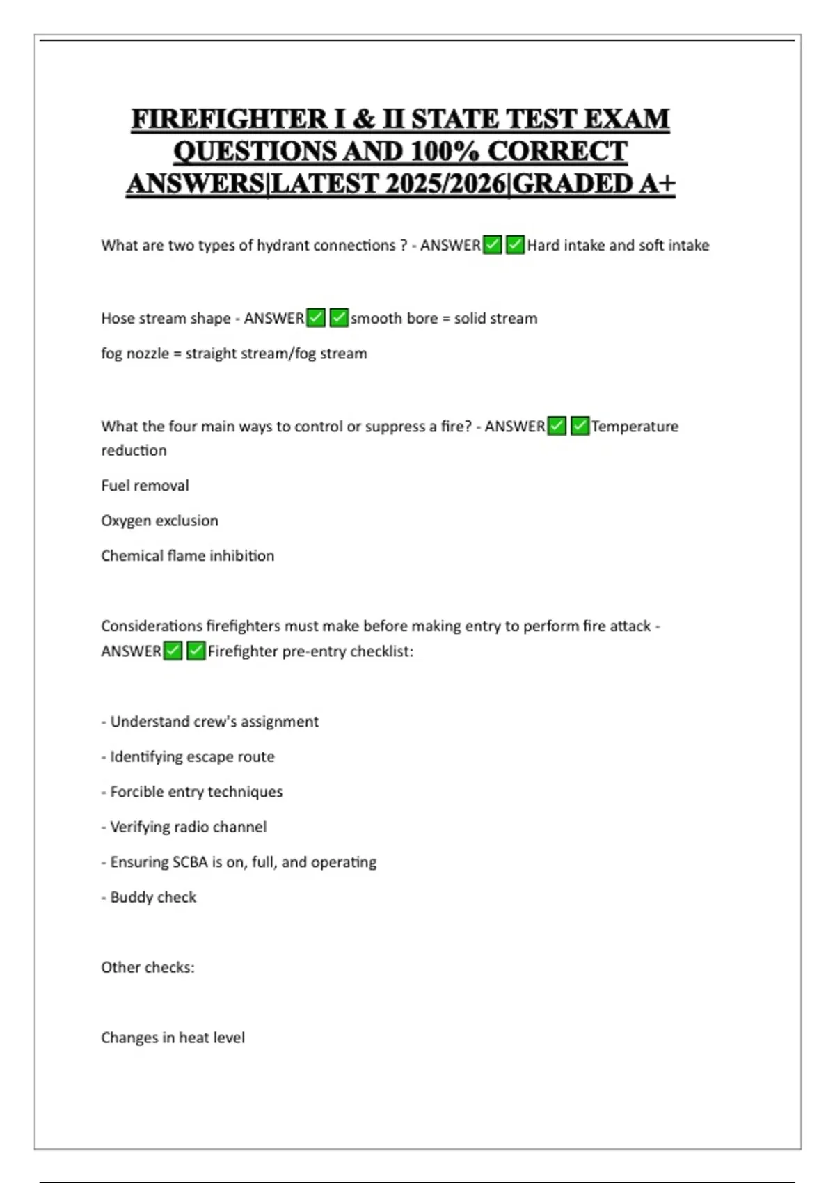 FIREFIGHTER I & II STATE TEST EXAM QUESTIONS AND 100% CORRECT ANSWERS ...