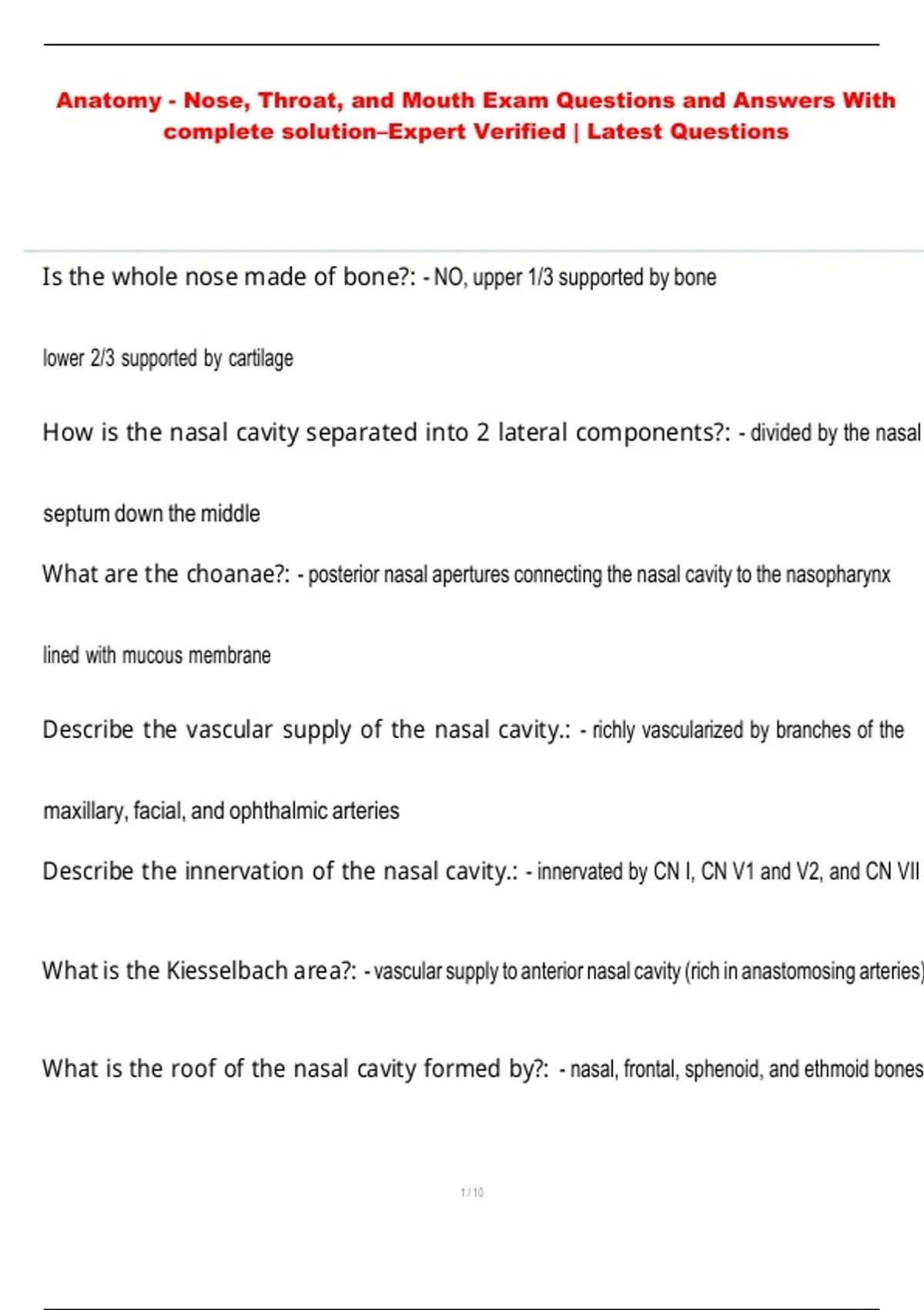 Anatomy - Nose, Throat, and Mouth Exam Questions and Answers With ...