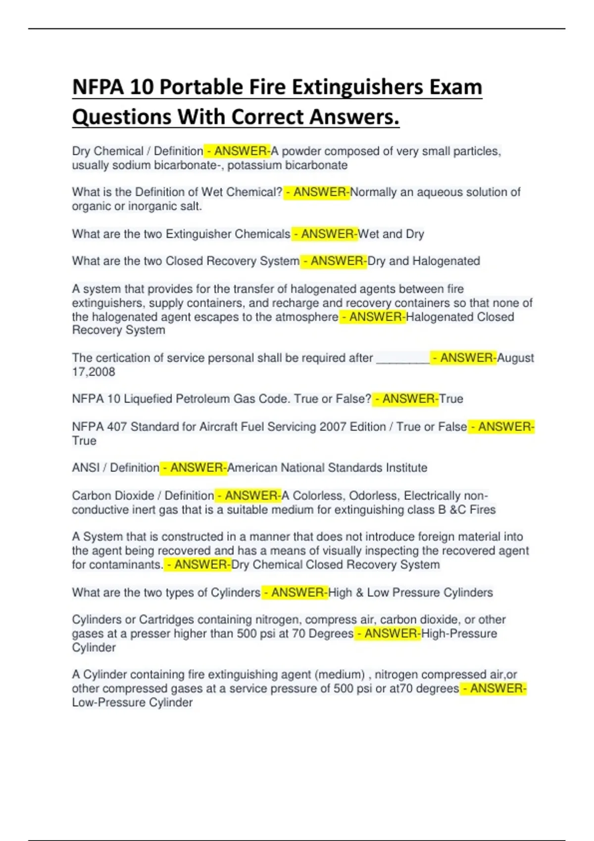 NFPA 10 Portable Fire Extinguishers Exam Questions With Correct Answers - NEPA 10 - Stuvia US