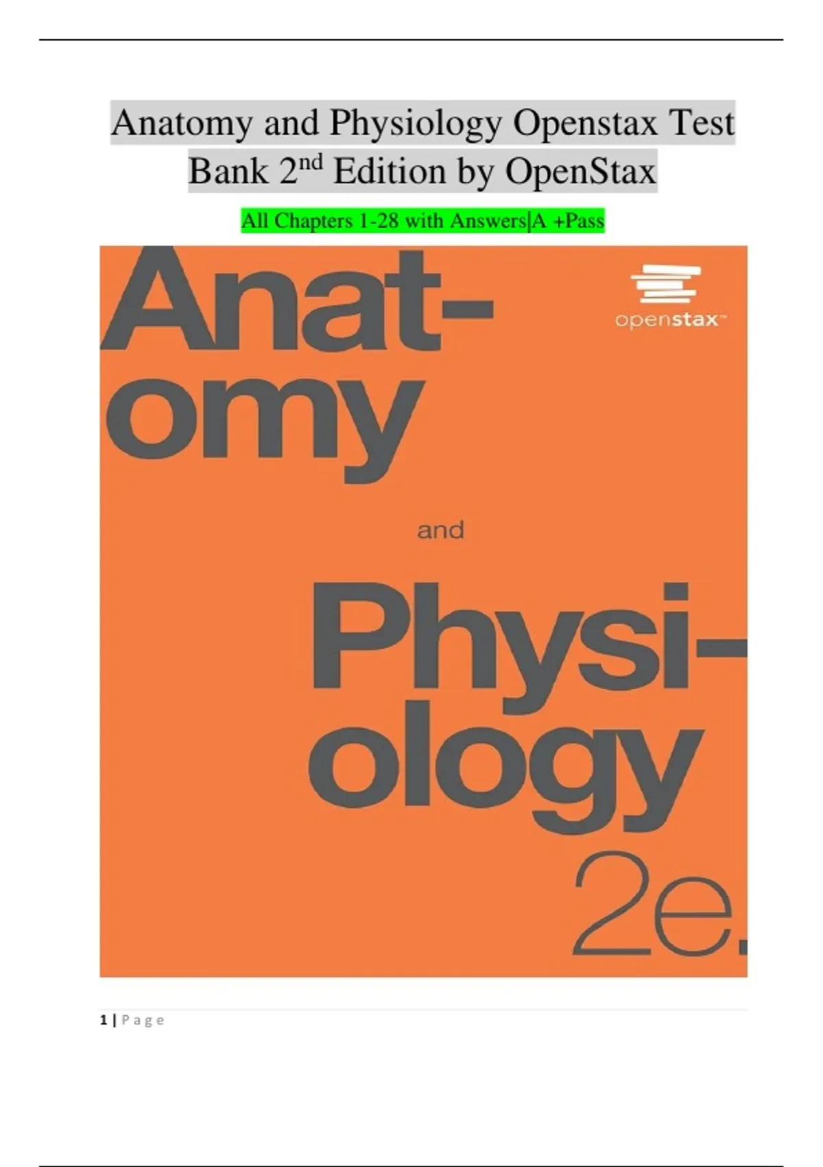 Anatomy and Physiology – OpenStax, 2nd Edition | Complete Test Bank ...