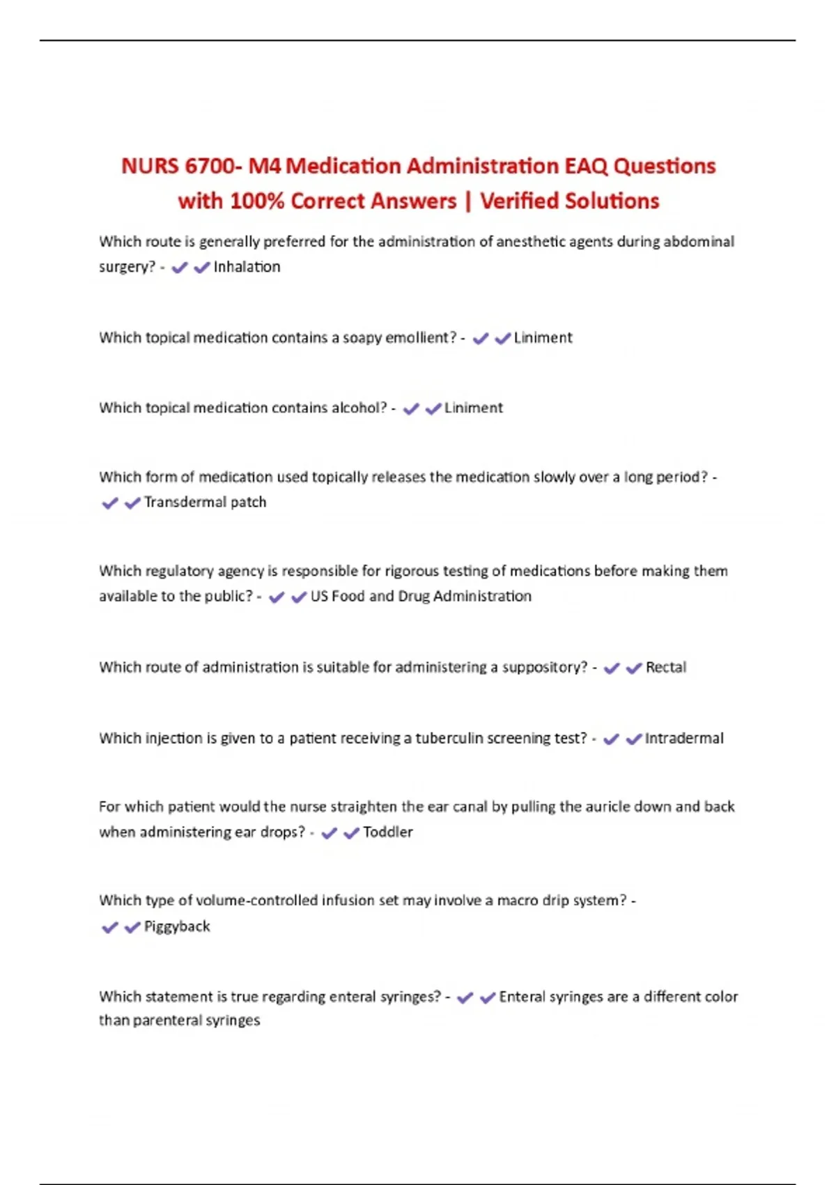 NURS 6700- M4 Medication Administration EAQ Questions with 100% Correct ...