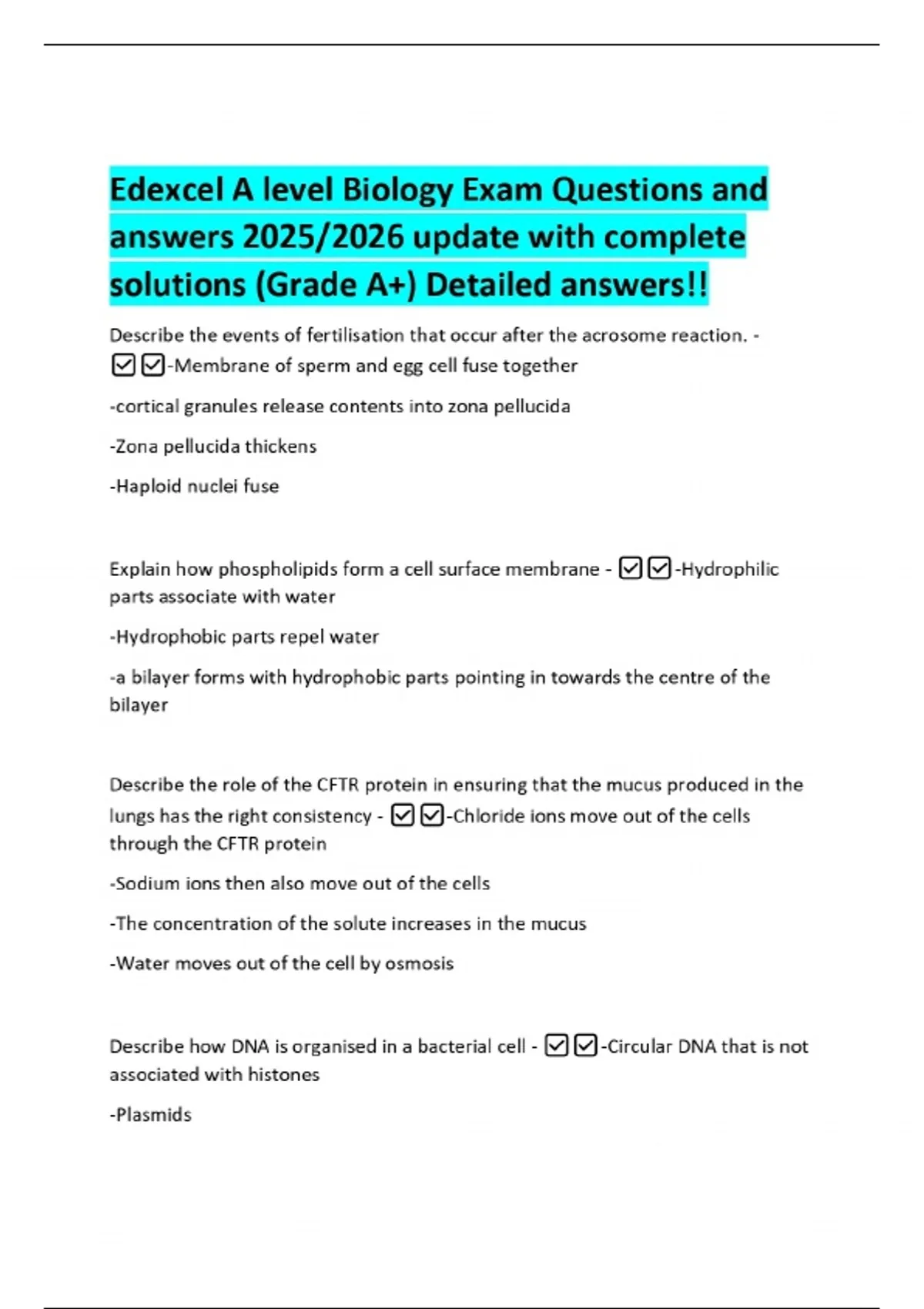 Edexcel A level Biology Exam Questions and answers 2025/2026 update ...
