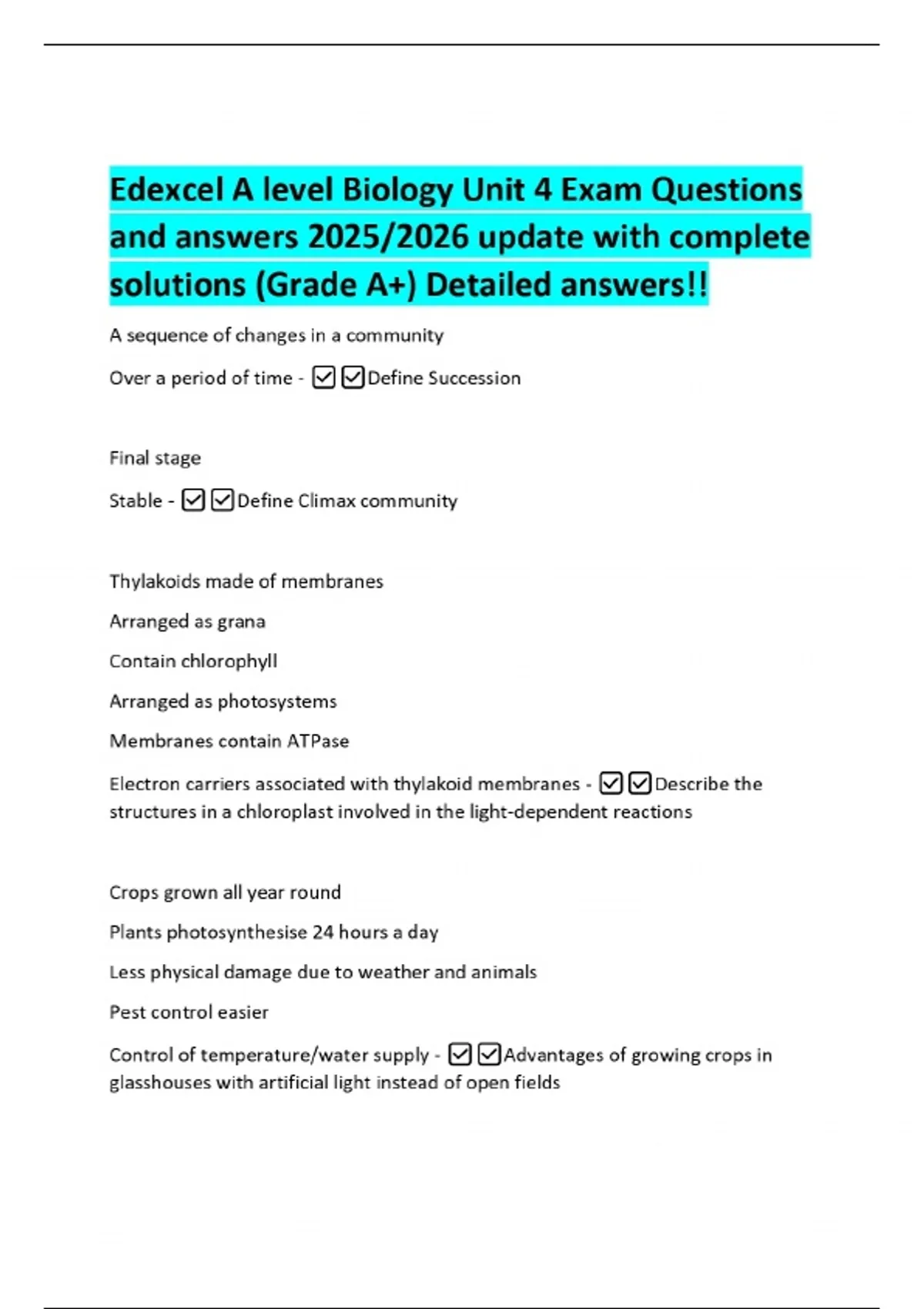 Edexcel A level Biology Unit 4 Exam Questions and answers 2025/2026 ...
