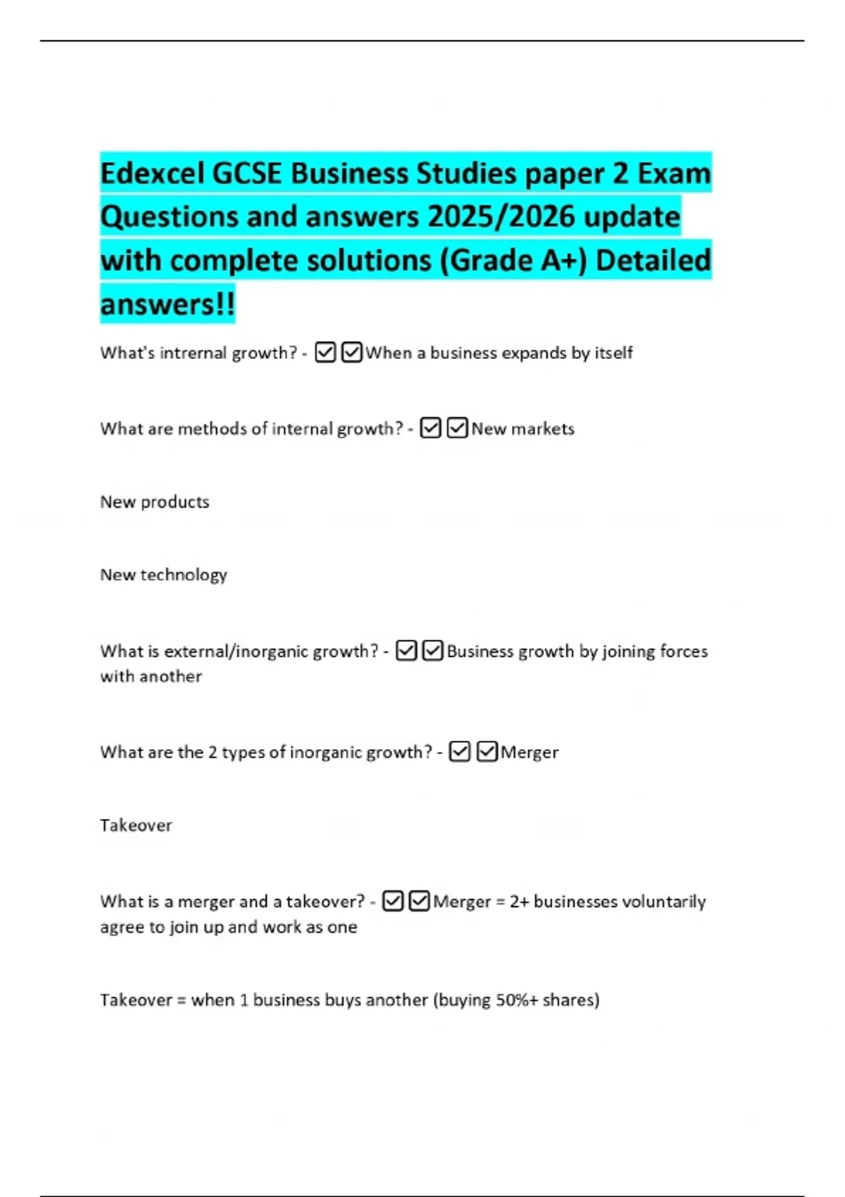 Edexcel GCSE Business Studies paper 2 Exam Questions and answers 2025/ ...