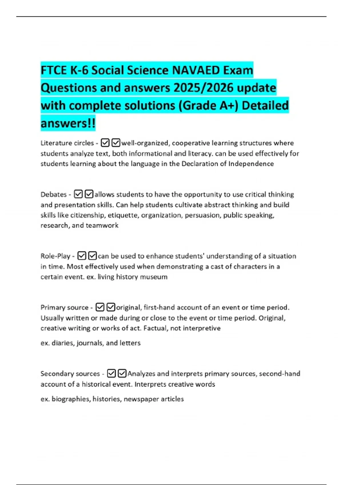 Ftce K 6 Social Science Navaed Exam Questions And Answers 2025 2026