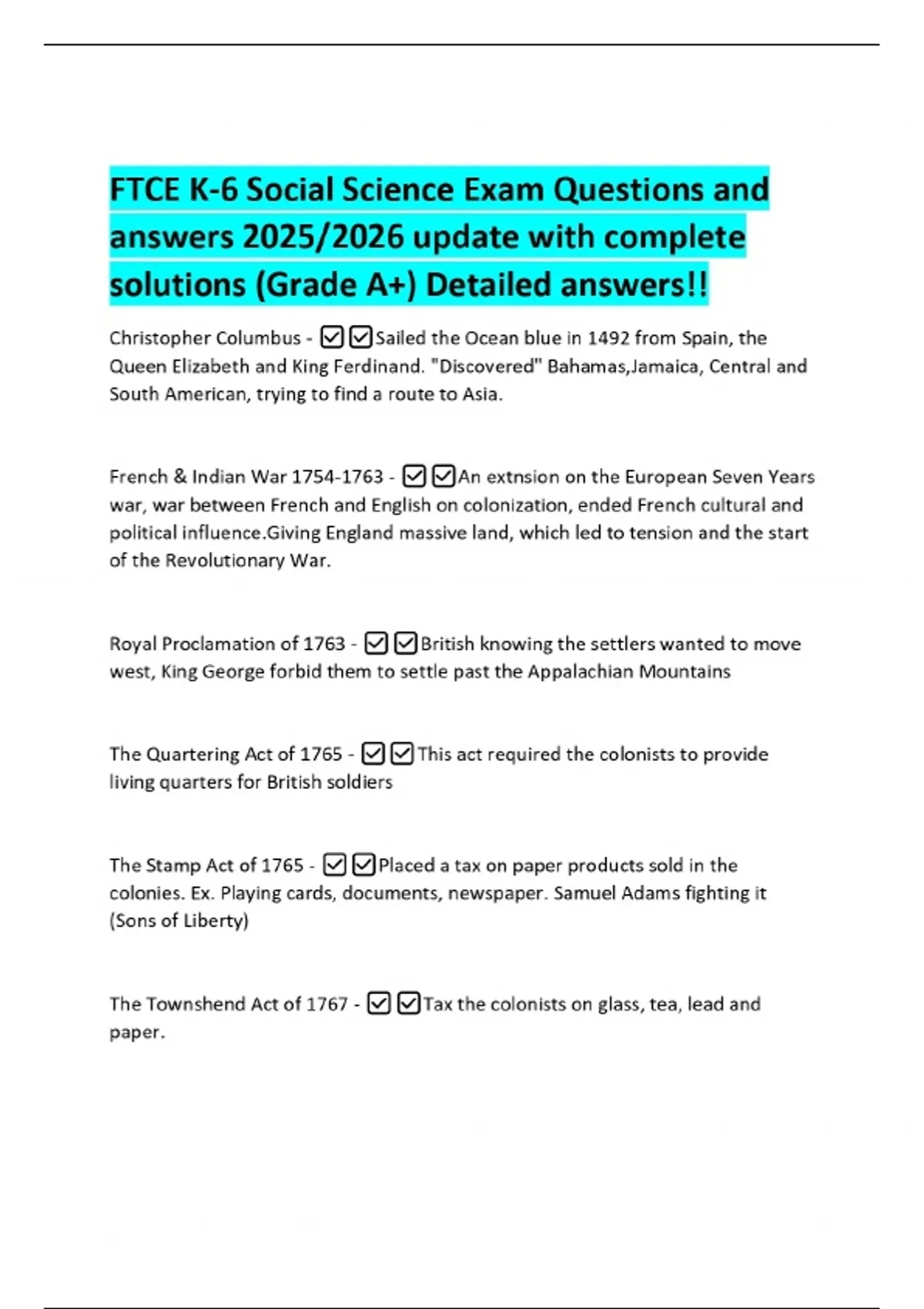 FTCE K-6 Social Science Exam Questions and answers 2025/2026 update ...
