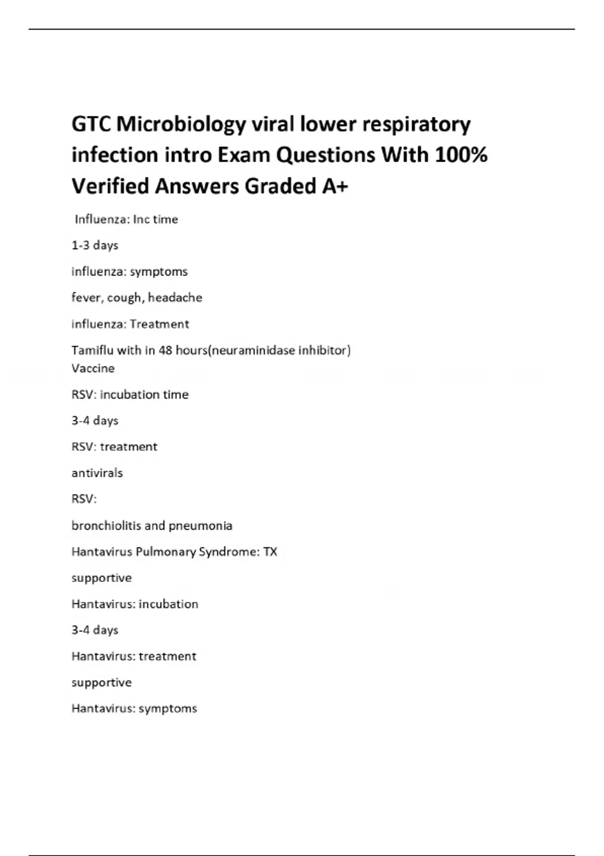 GTC Microbiology viral lower respiratory infection intro Exam Questions With 100% Verified ...