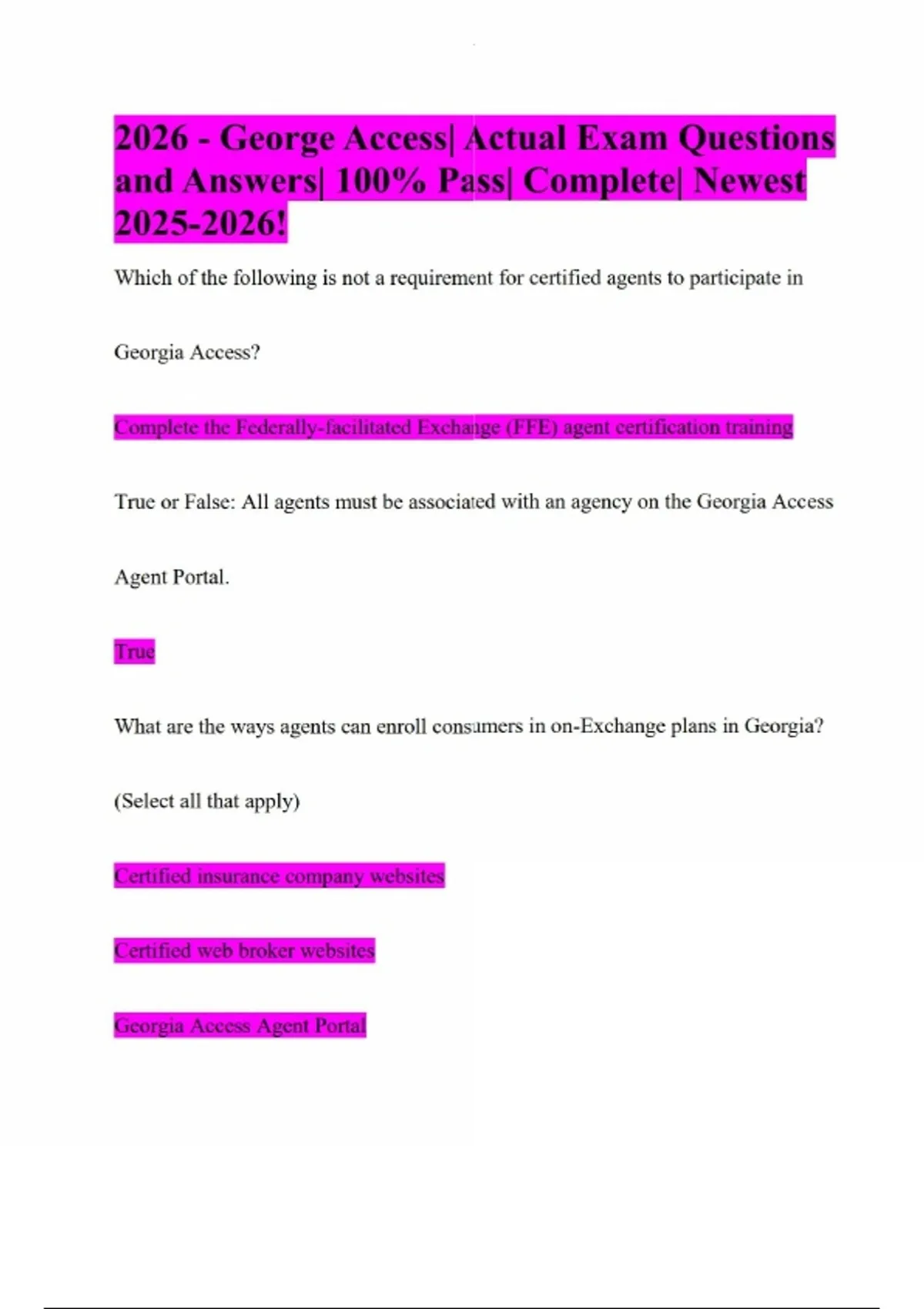2026 - George Access| Actual Exam Questions and Answers| 100% Pass ...