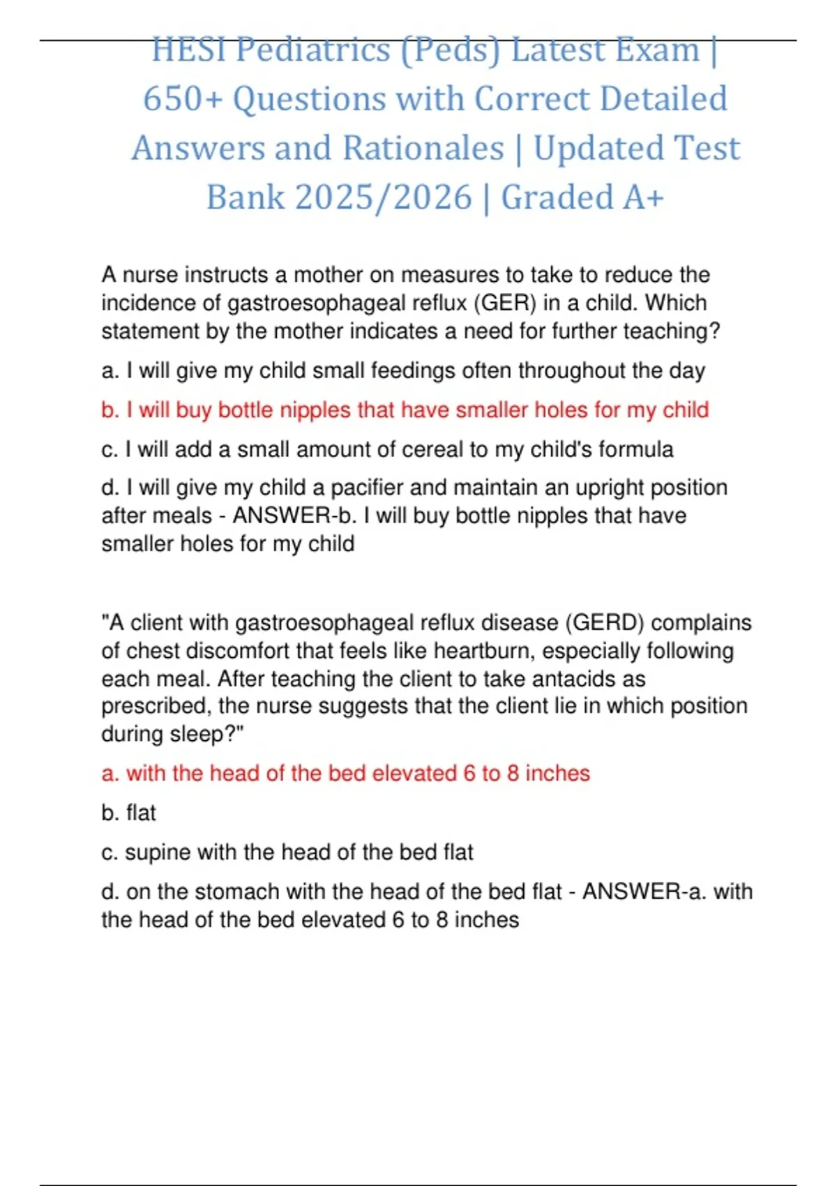HESI Pediatrics (Peds) Latest Exam | 650+ Questions with Correct ...