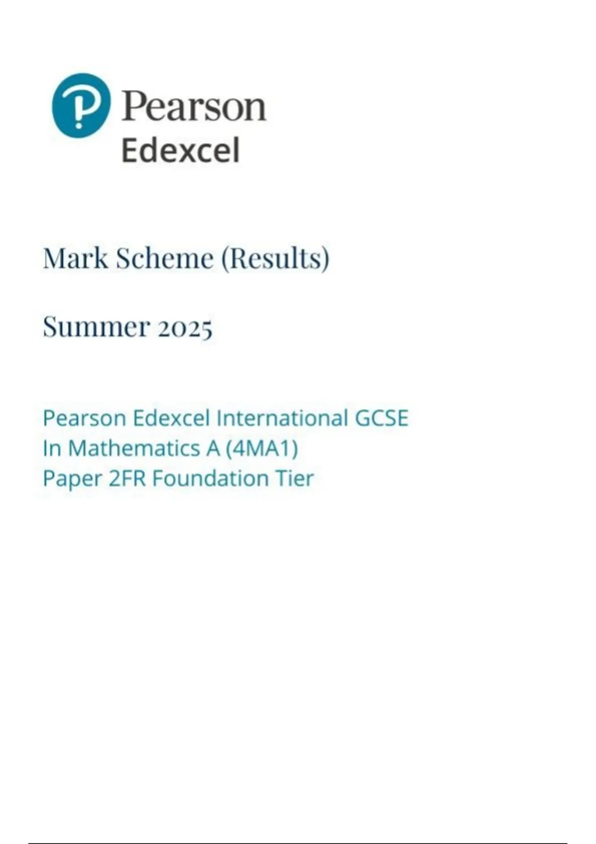 Pearson Edexcel Igcse Mathematics A paper 2FR Foundation Tier (4MA1 ...