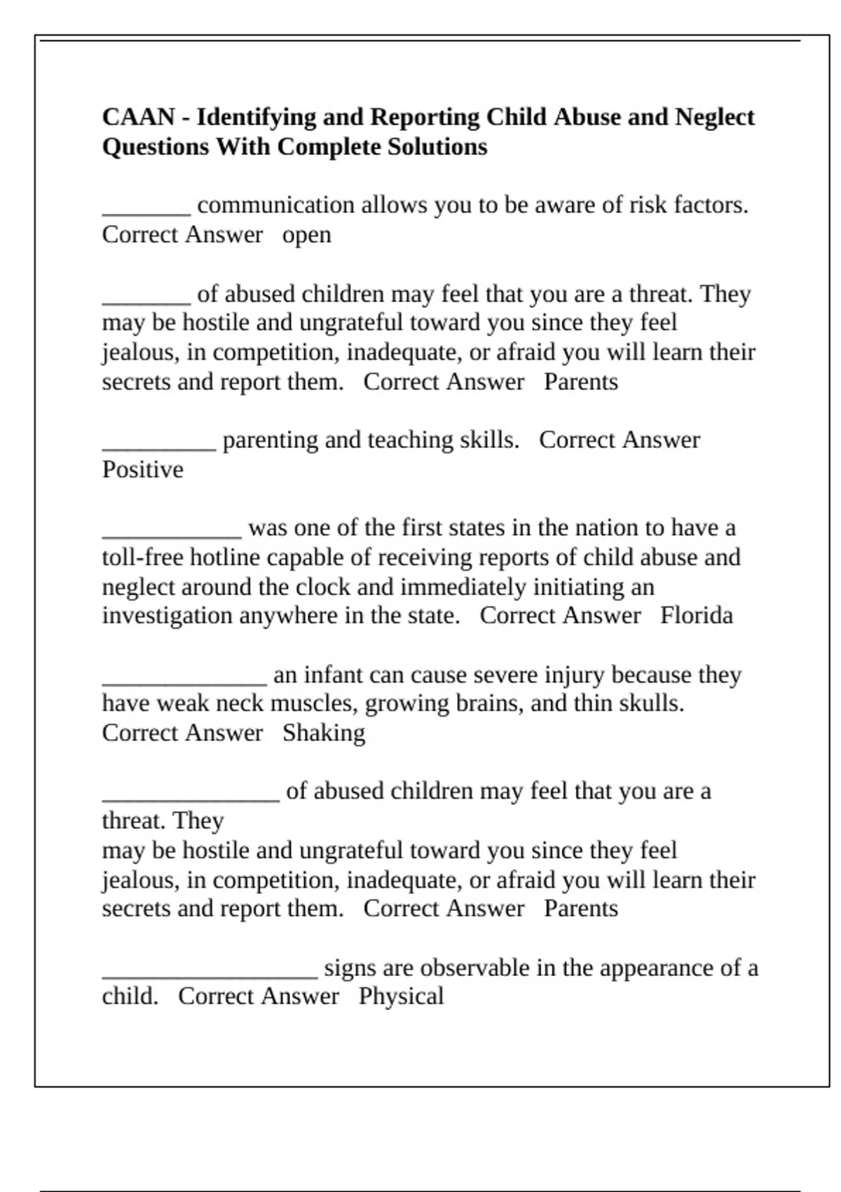 CAAN - Identifying and Reporting Child Abuse and Neglect Questions With ...