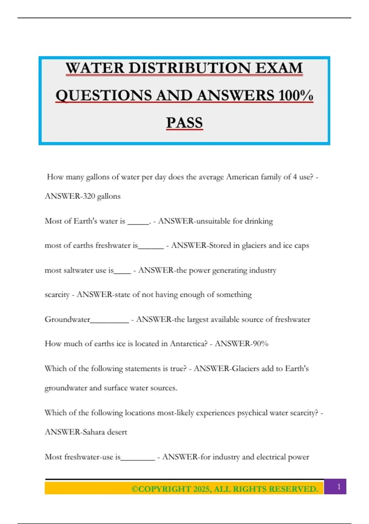 WATER DISTRIBUTION EXAM QUESTIONS AND ANSWERS 100% PASS - Water ...