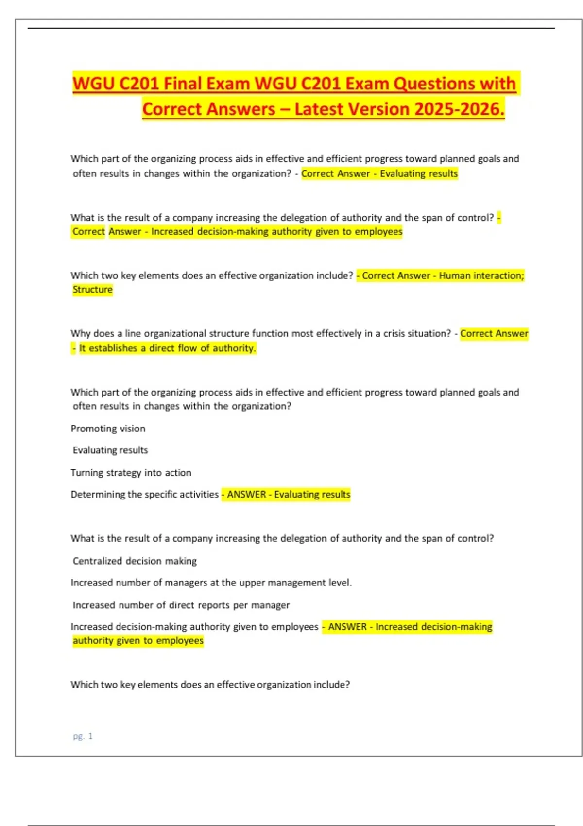 WGU C201 Final Exam WGU C201 Exam Questions with Correct Answers ...