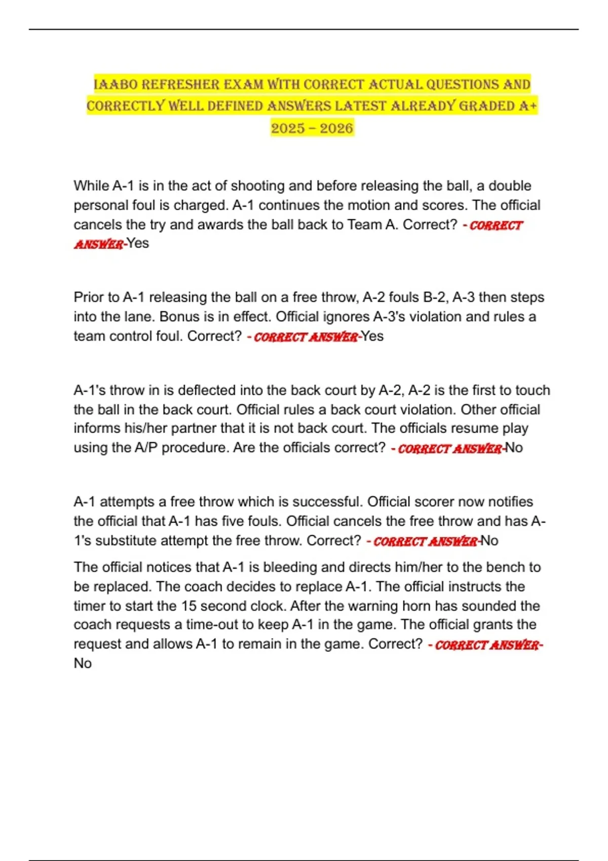 IAABO REFRESHER EXAM WITH CORRECT ACTUAL QUESTIONS AND CORRECTLY WELL ...