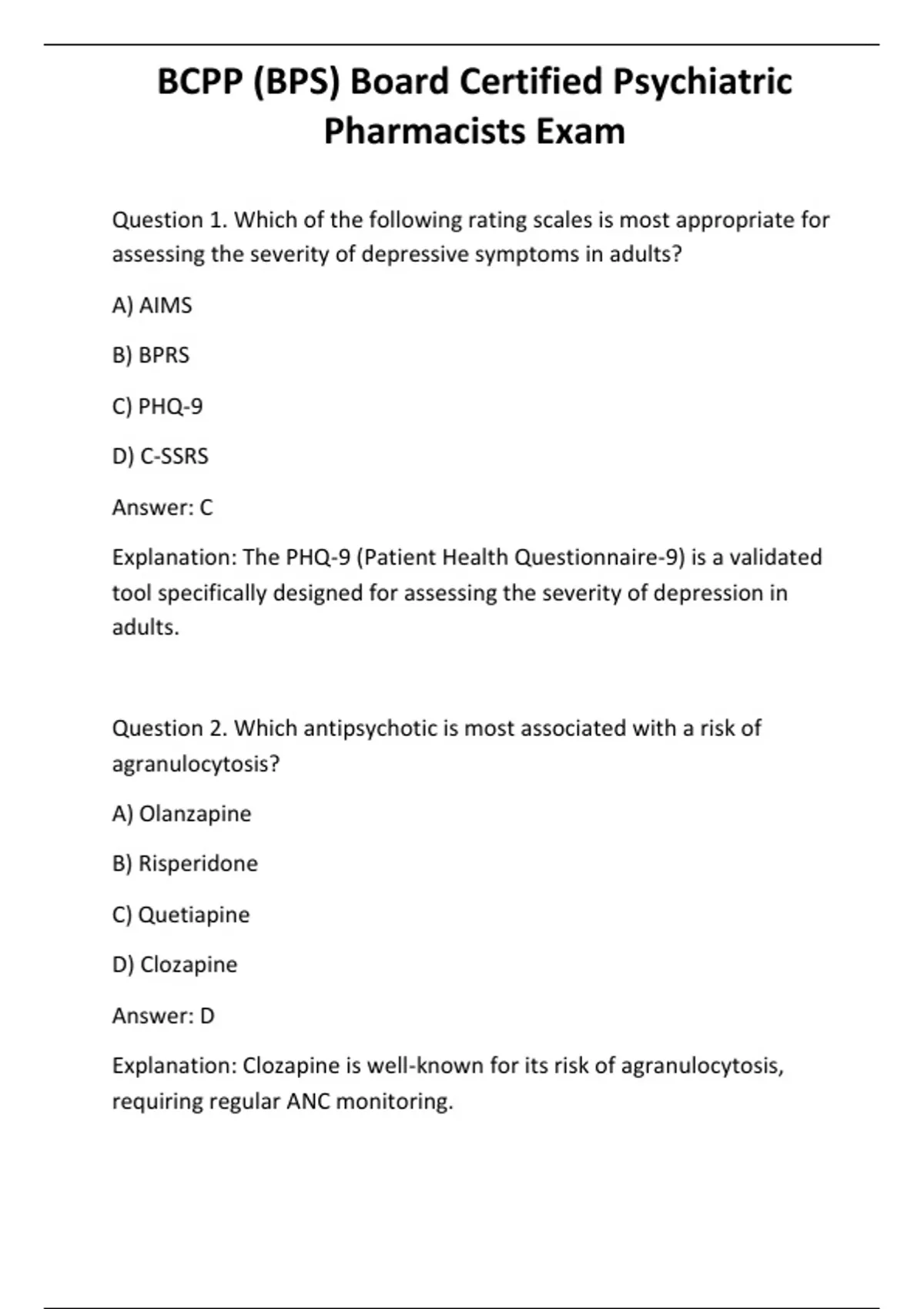 BCPP (BPS) Board Certified Psychiatric Pharmacists Exam - Computer ...