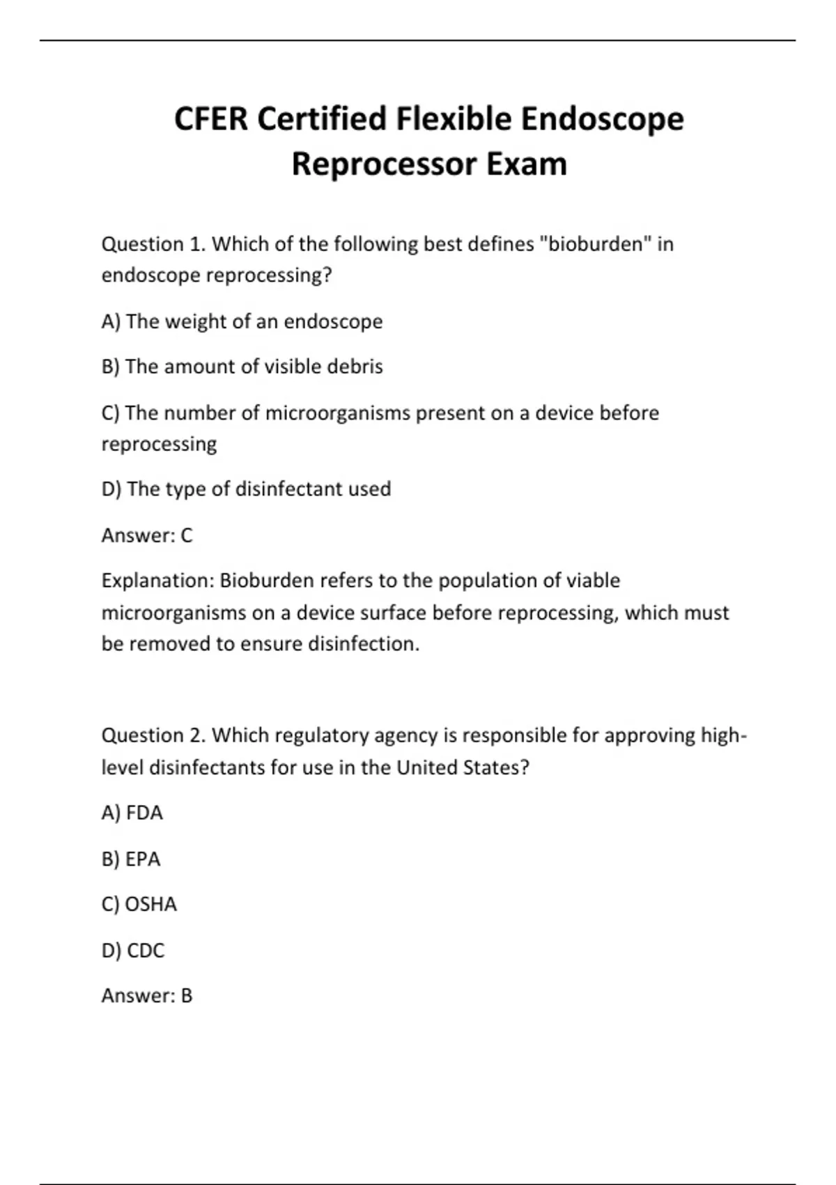 Certified Endoscope Reprocessor Practice Test