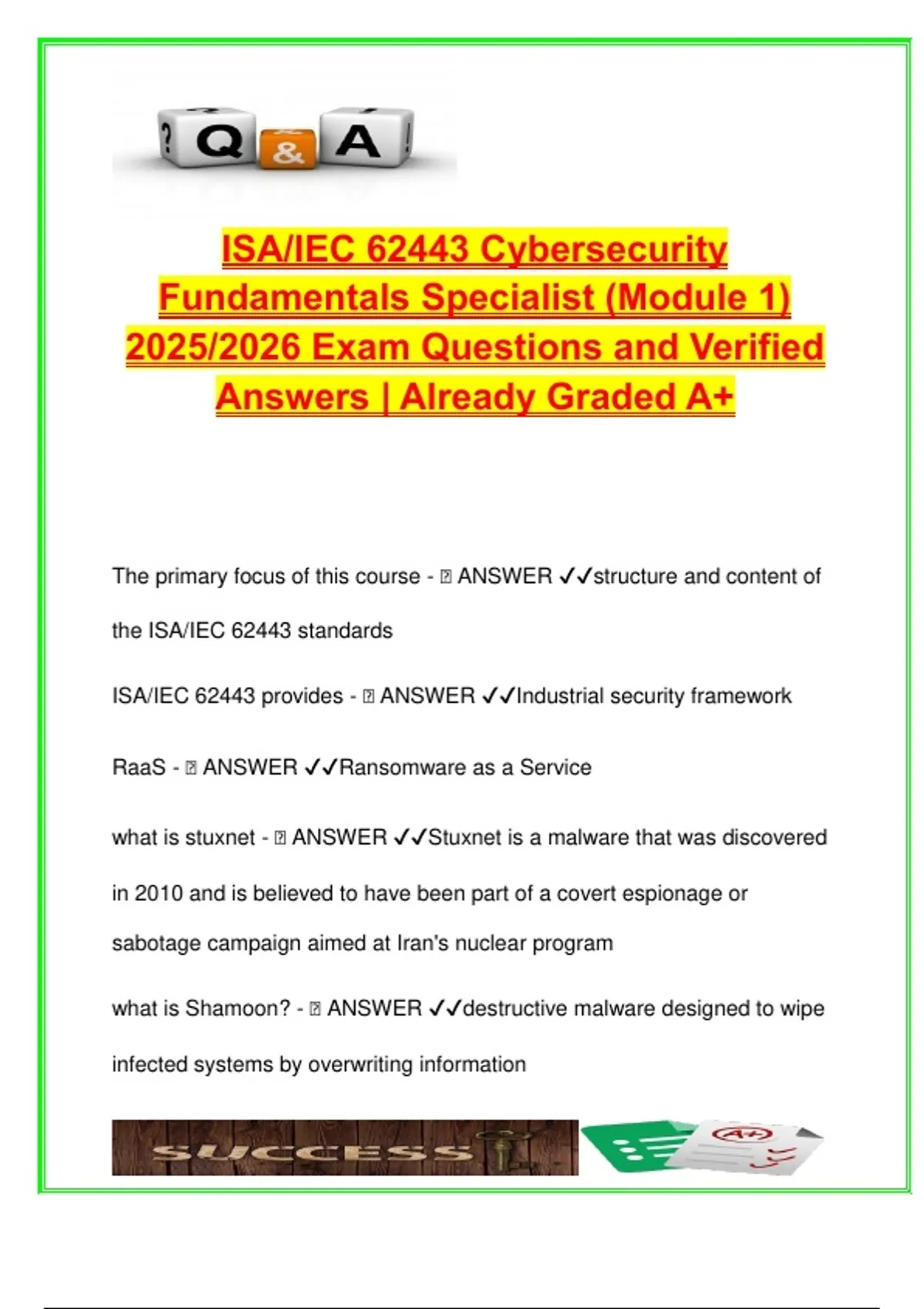 ISA/IEC 62443 Cybersecurity Fundamentals Specialist (Module 1) Exam ...
